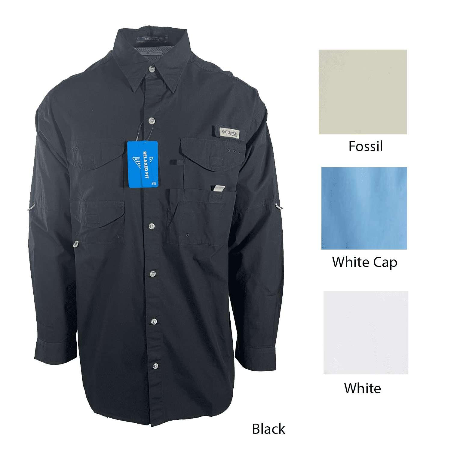 Columbia Men's Shirt Bonehead PFG Long Sleeve - Black White Blue Fossil ...