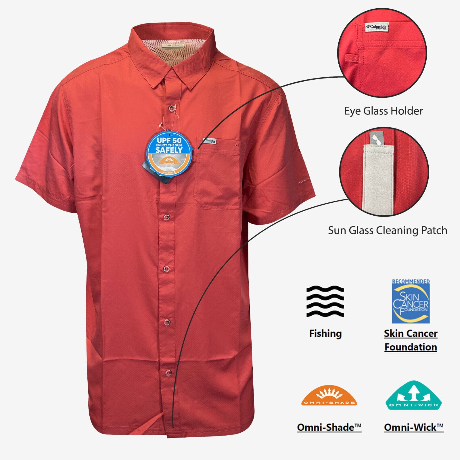 Columbia Men's Sunset Red Shirt Slack Tide PFG Camp Shirt UPF 50 S/S ...