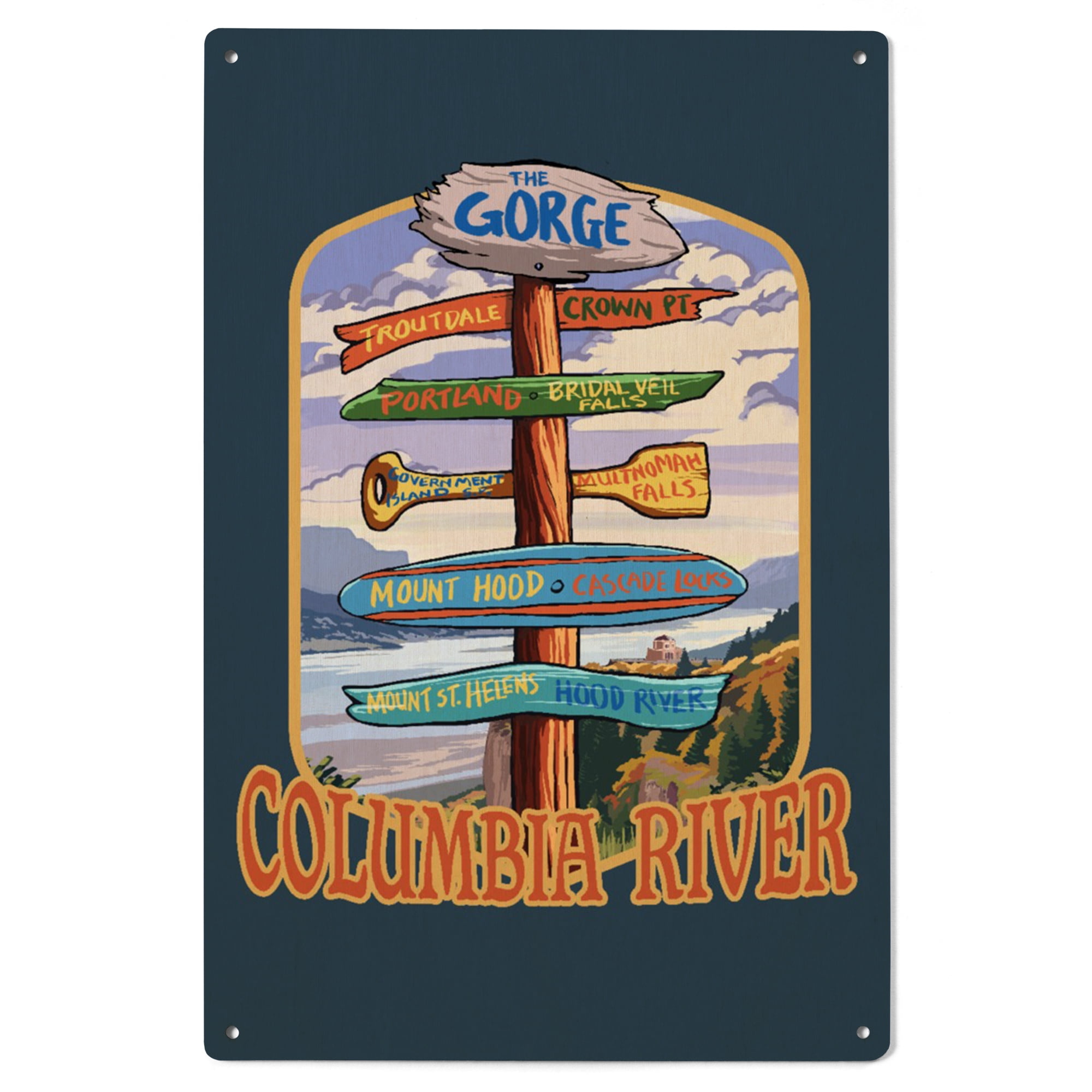 Columbia River Gorge, Oregon, Destinations Sign, Contour Birch Wood ...