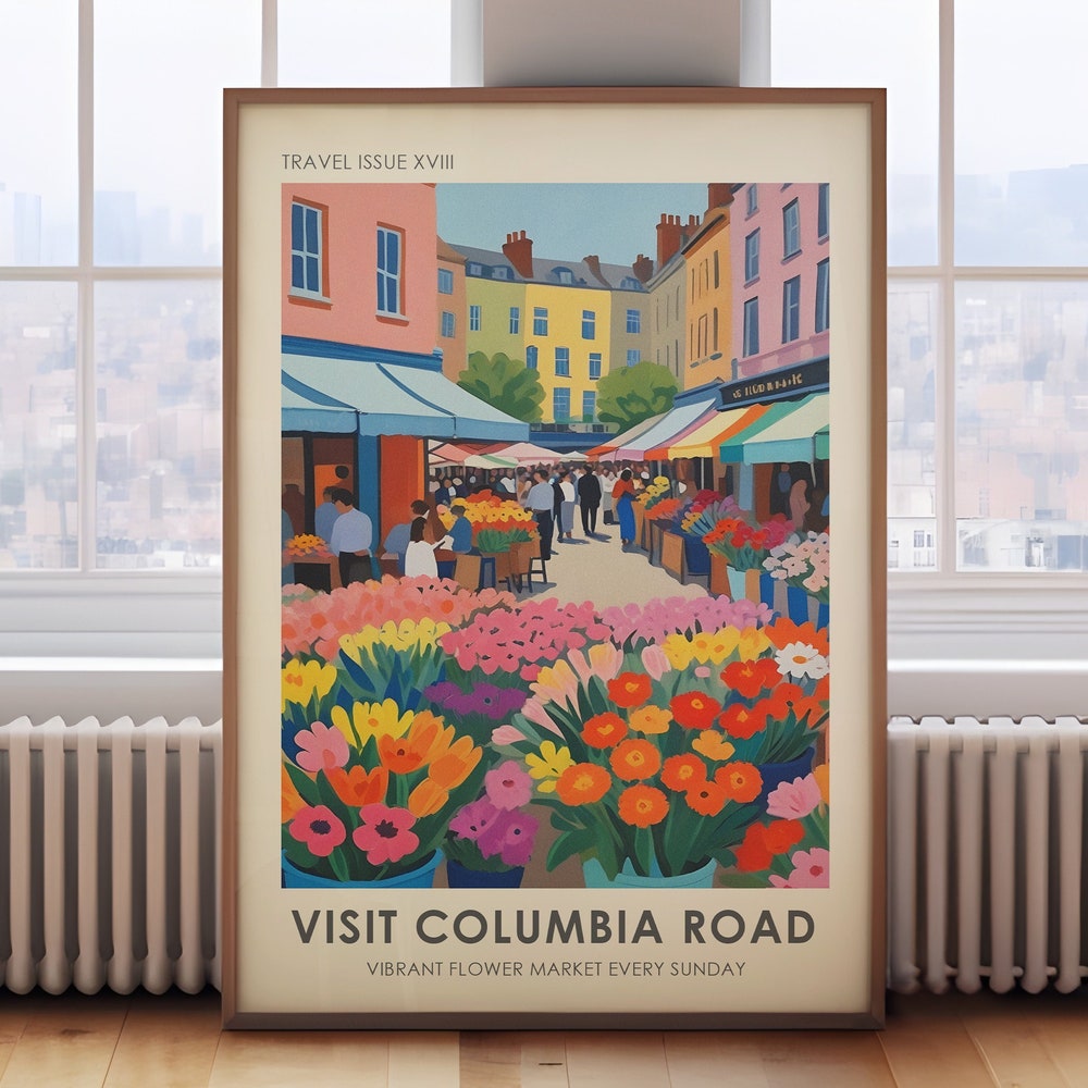 Columbia Road poster London travel print Columbia Road flower market ...