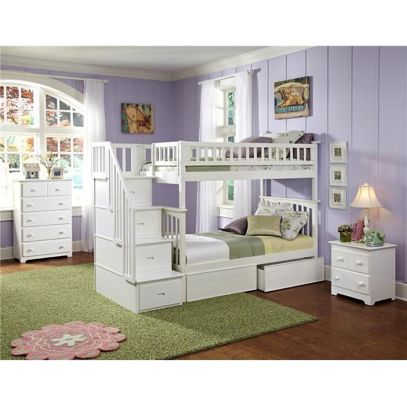 Columbia Staircase Bunkbed with Urban Bed Drawers - White, Twin Over ...