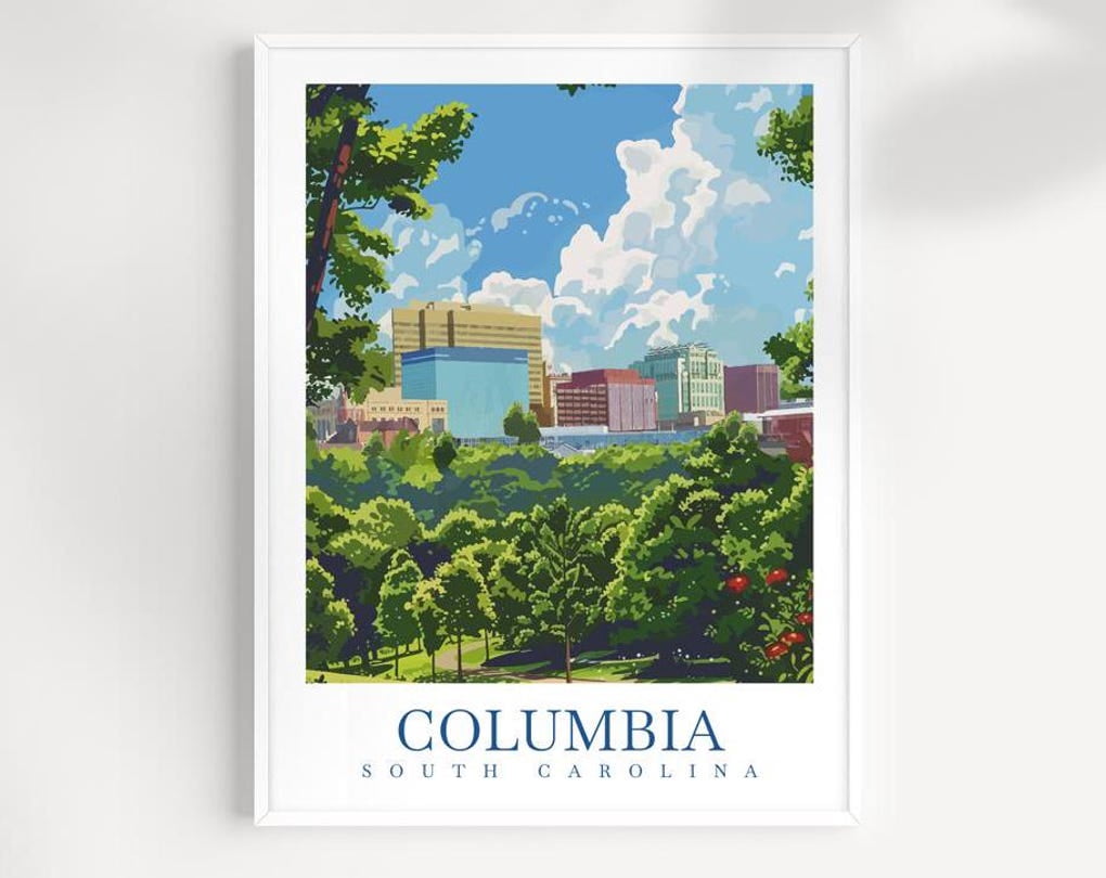 Columbia Travel Print South Carolina Wall Art Columbia Wall Hanging ...