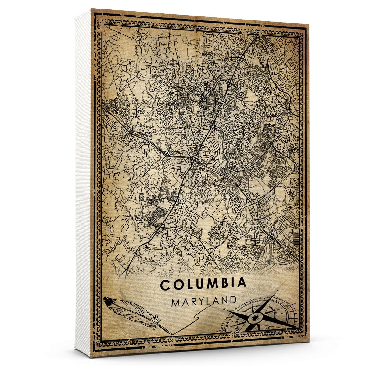 Columbia Vintage Map Prints Canvas, Maryland Map Art Canvas, Canvas ...