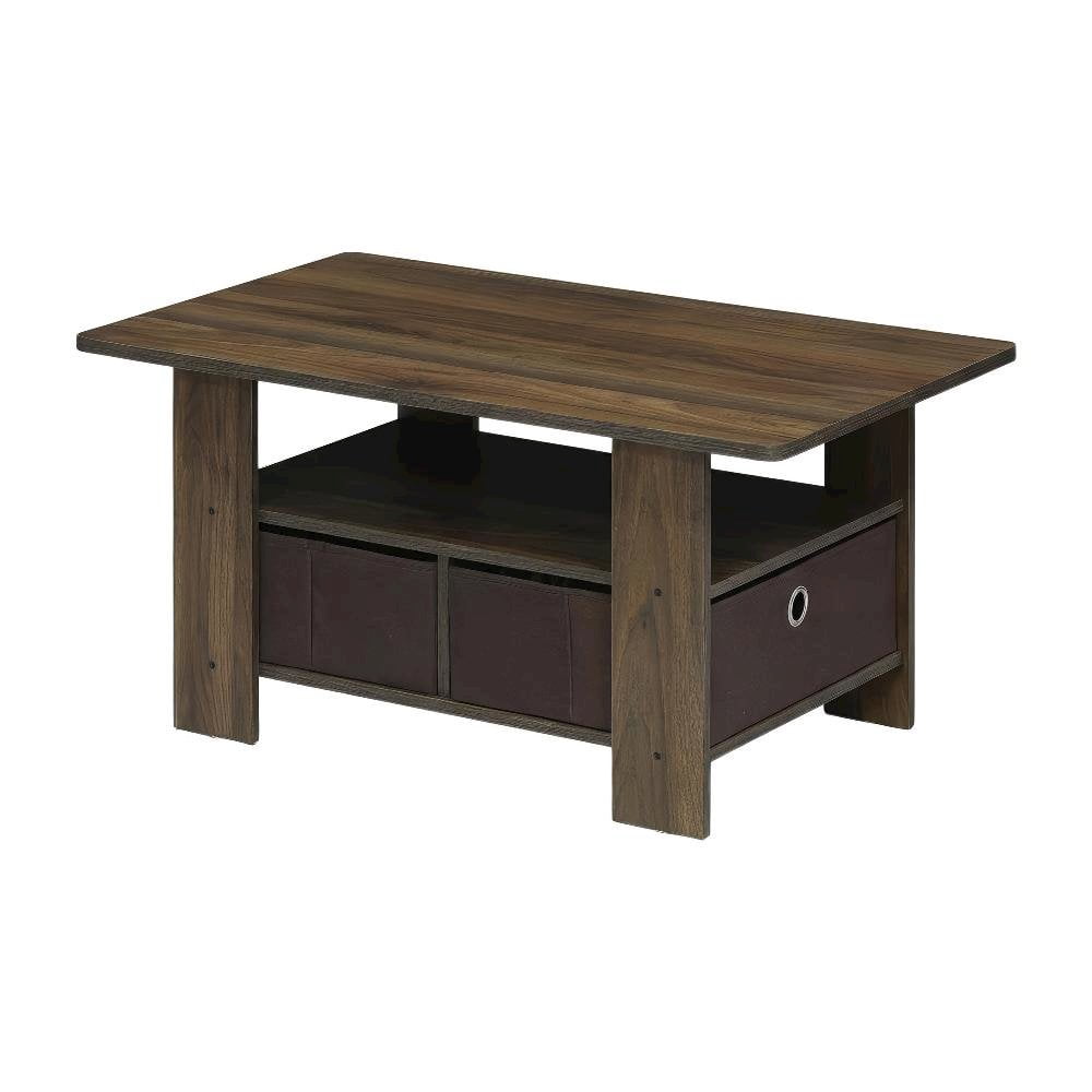 Columbia Walnut Dark Brown Coffee Table with Bin Drawer and Storage ...