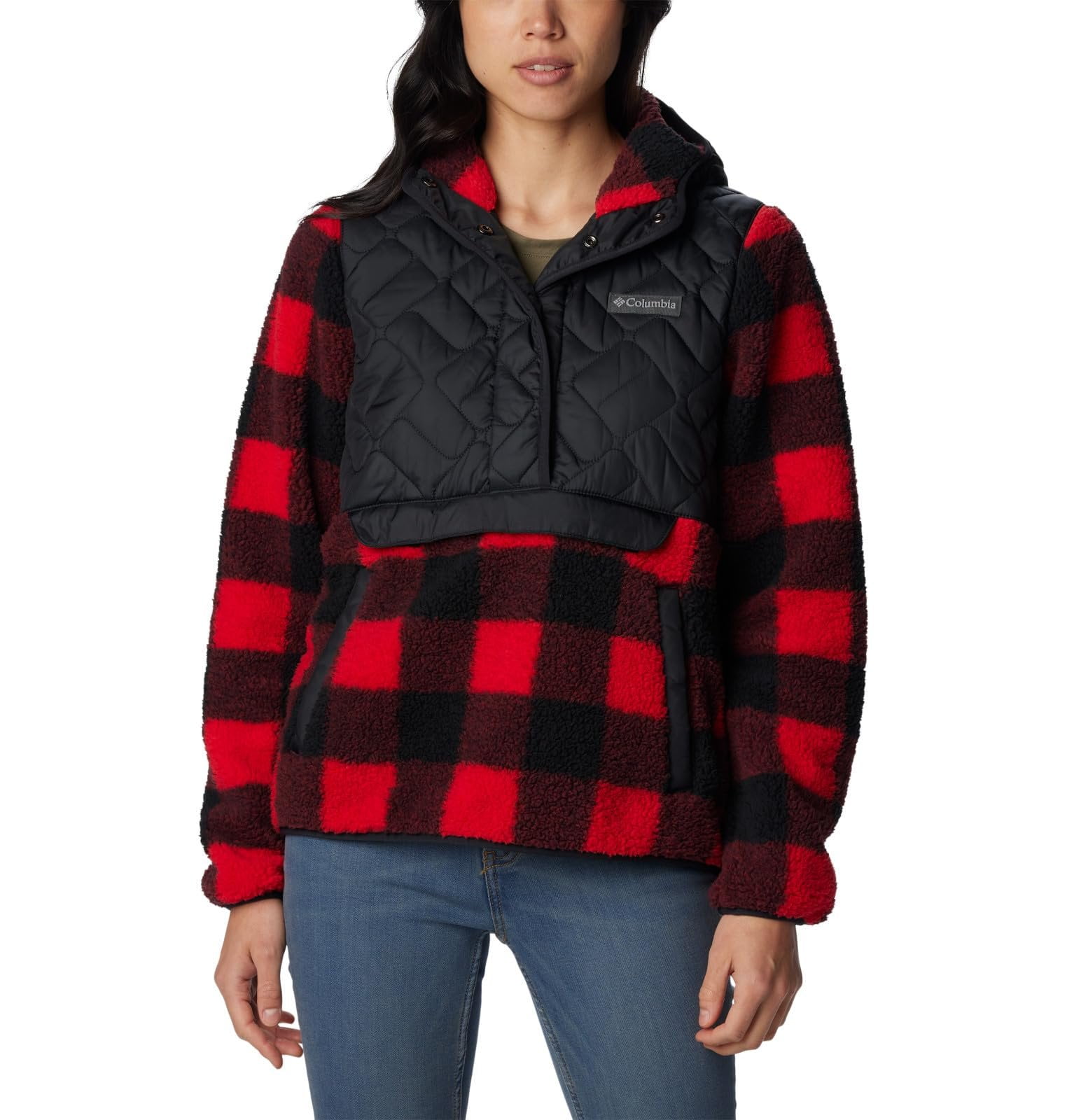 Columbia Women's Fleece Hooded Jacket Black/Red Checkered S - Walmart.com