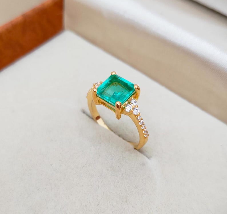 Columbian Emerald Ring, emerald square cut Ring, 925 Sterling Silver ...