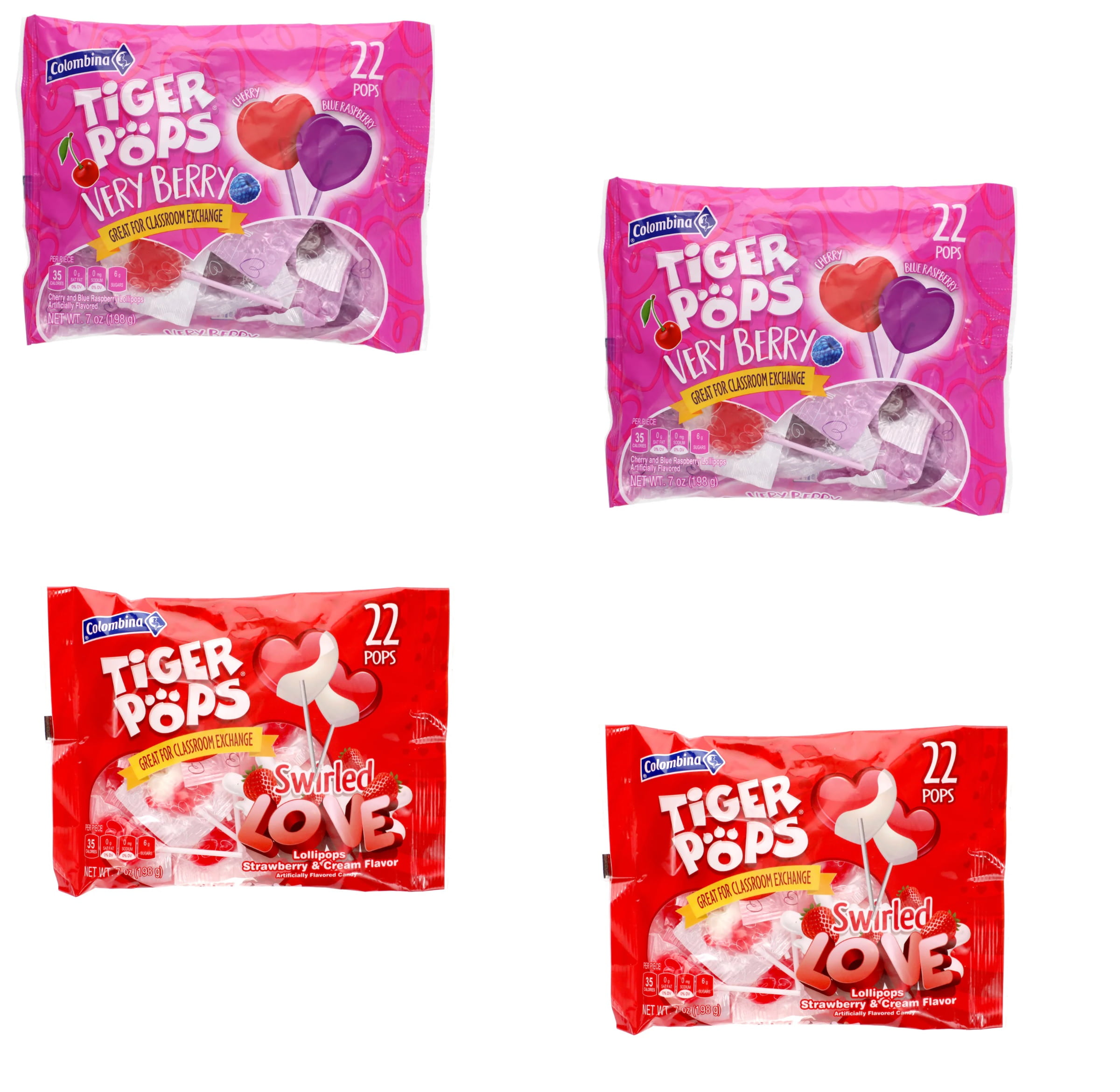 Columbina Tiger Pops Very Berry Strawberry & Cream - 4 Bags of 44 ...