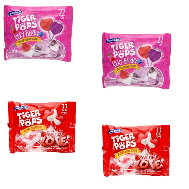 Columbina Tiger Pops Very Berry Strawberry & Cream - 4 Bags of 44 ...