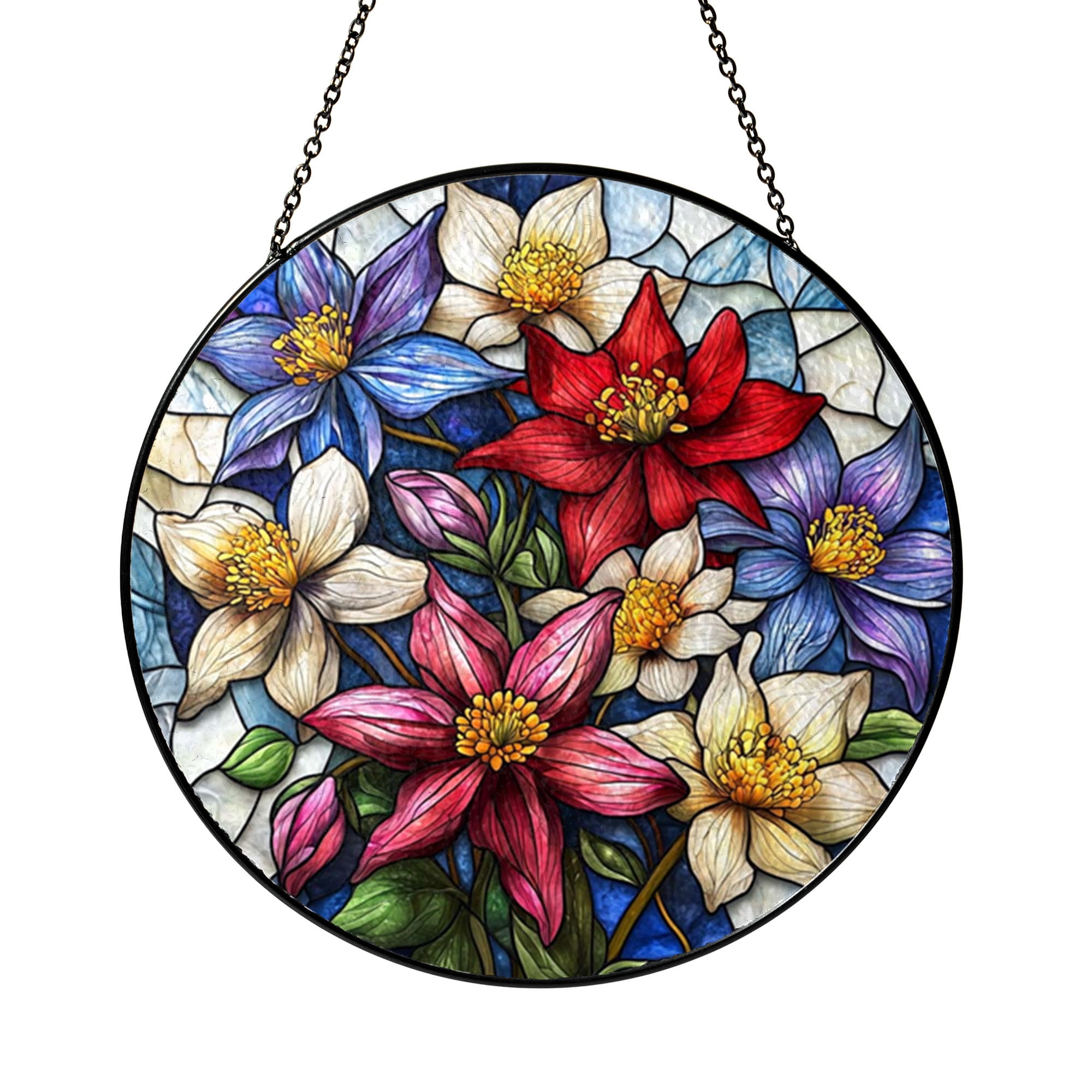 Columbine Blossom Stained Glass Suncatcher – Colorful Floral Window ...