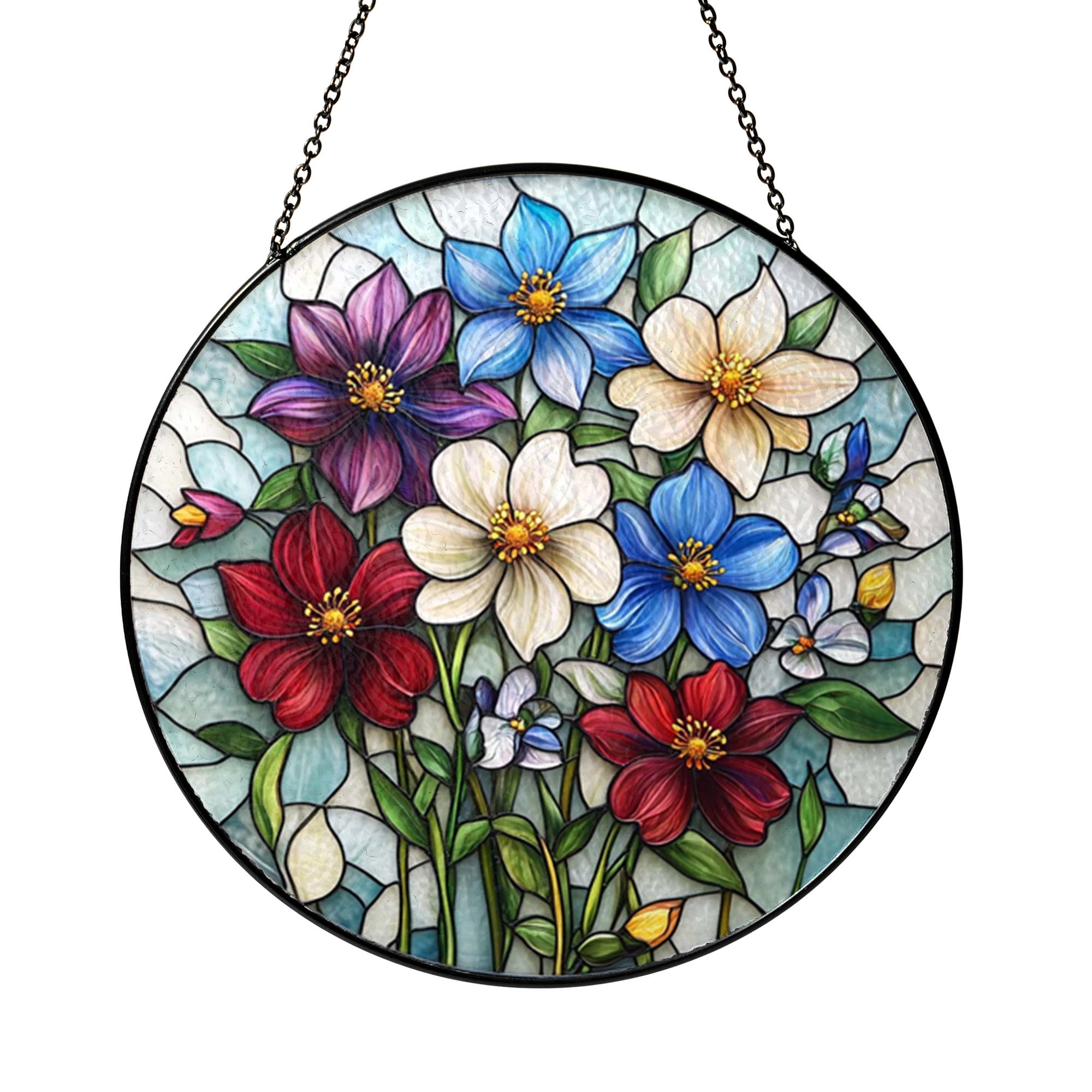 Columbine Flower Stained Glass Suncatcher – Blue and Red Wildflower ...