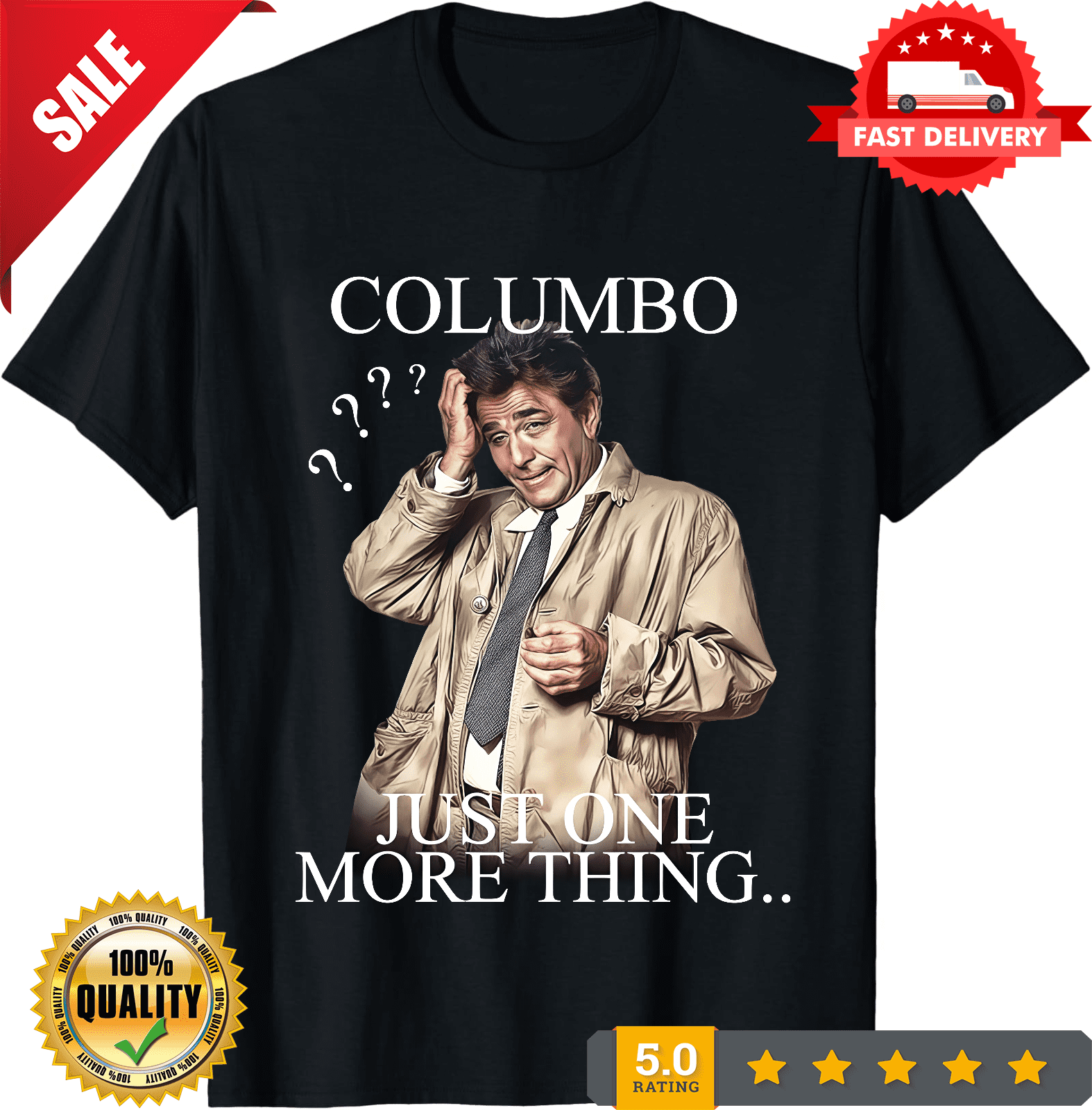 Columbo - Black T-Shirt - Sizes S - 5XL - TV Show Artwork Detective ...