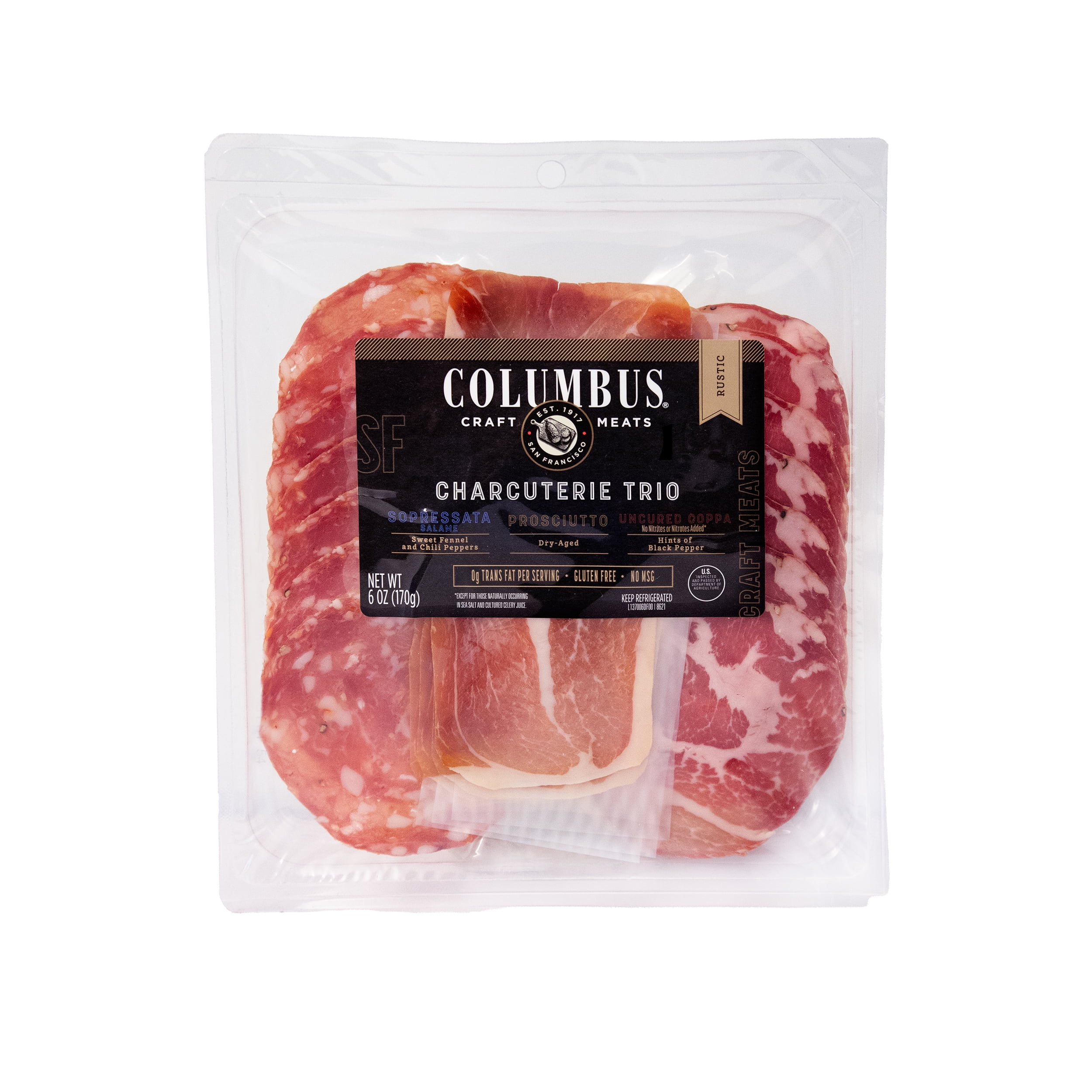 Columbus, Rustic Charcuterie Trio, Sliced Meats, Refrigerated 6 oz ...