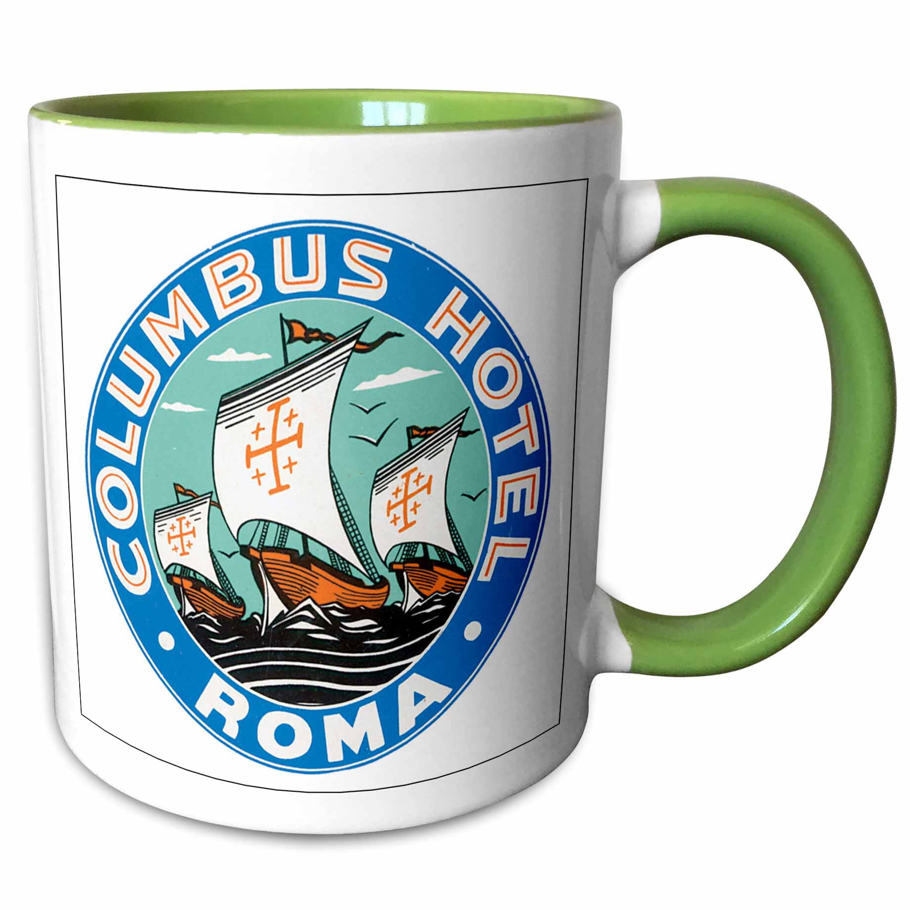 Columbus Hotel Roma with Columbus Sailing Ships Round Label 11oz Two ...