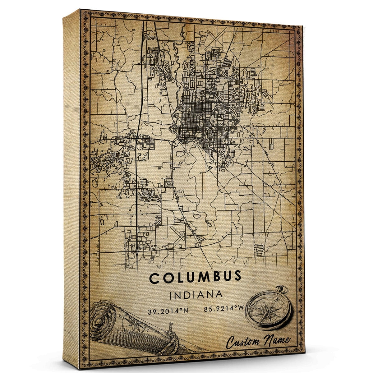 Columbus Map Poster, Indiana Map Art Poster, Canvas, Columbus Map City ...