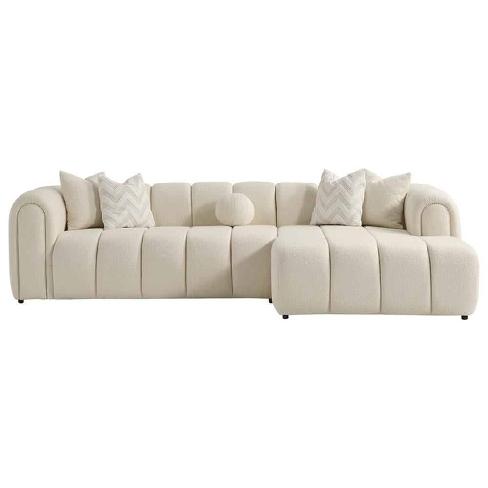 Columbus Mid Century Living Room Puffy Sectional Fabric Sofa in Ivory ...