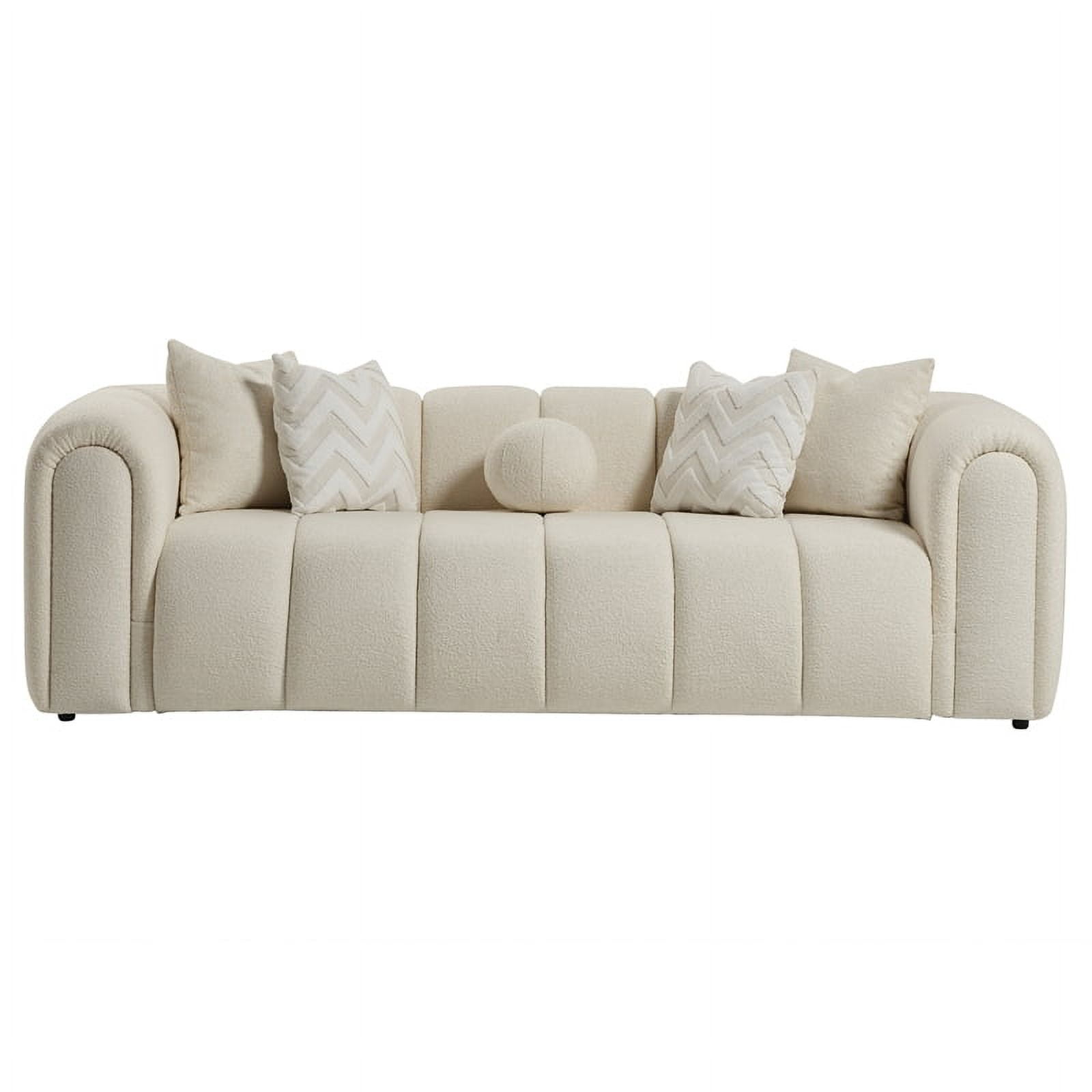 Columbus Mid Century Modern Living Room Puffy Fabric Sofa in Ivory ...