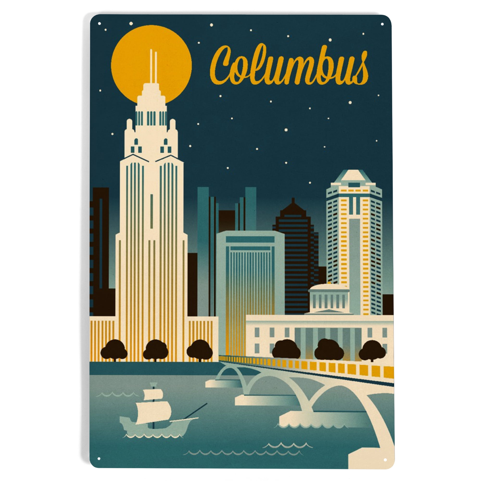 Columbus, Ohio, Retro Skyline Series (12x18 Aluminum Art, Indoor ...