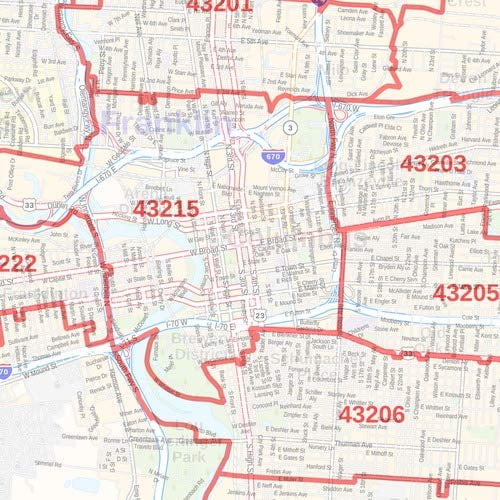 Columbus, Ohio Zip Codes - 36" x 48" Matte Plastic Wall Map - Walmart.com