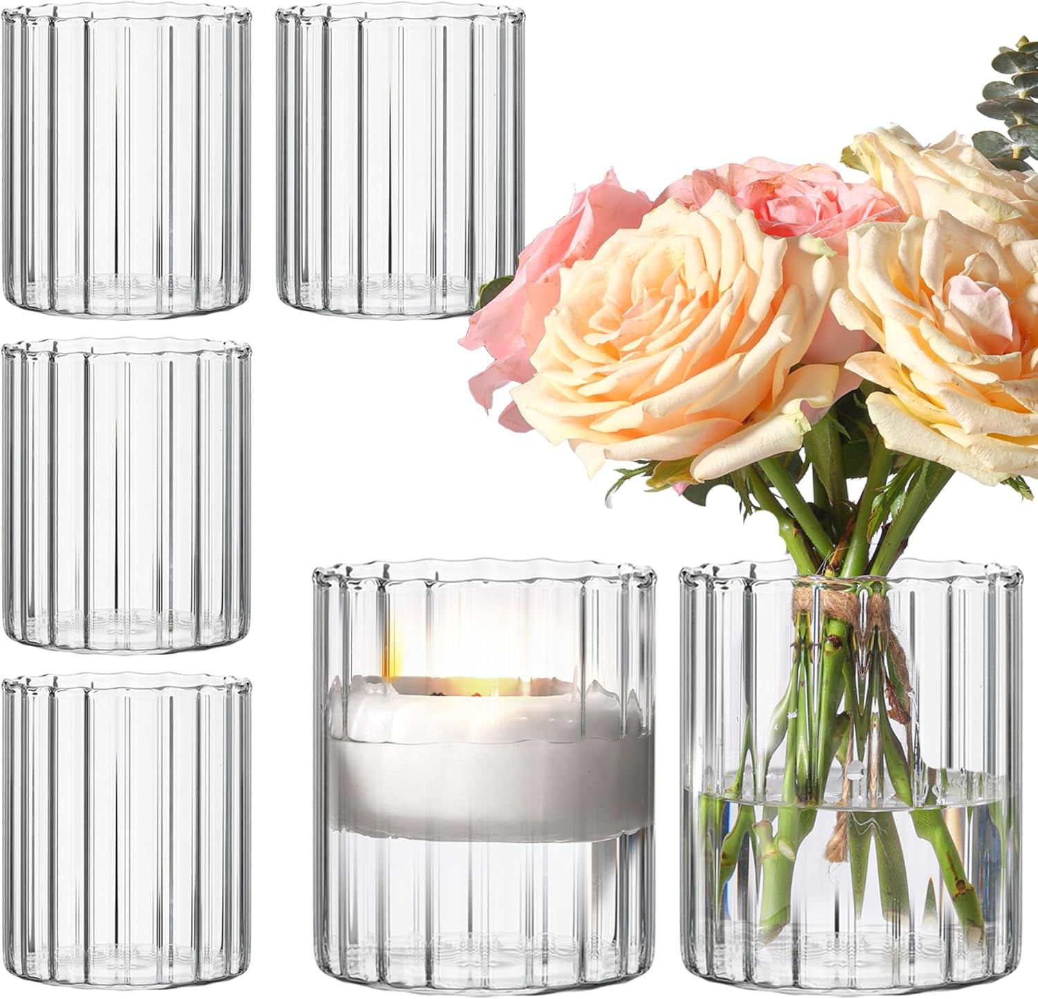 ComSaf 6pcs Glass Cylinder Vases 4 Inch Tall, Small Vase for Flowers ...