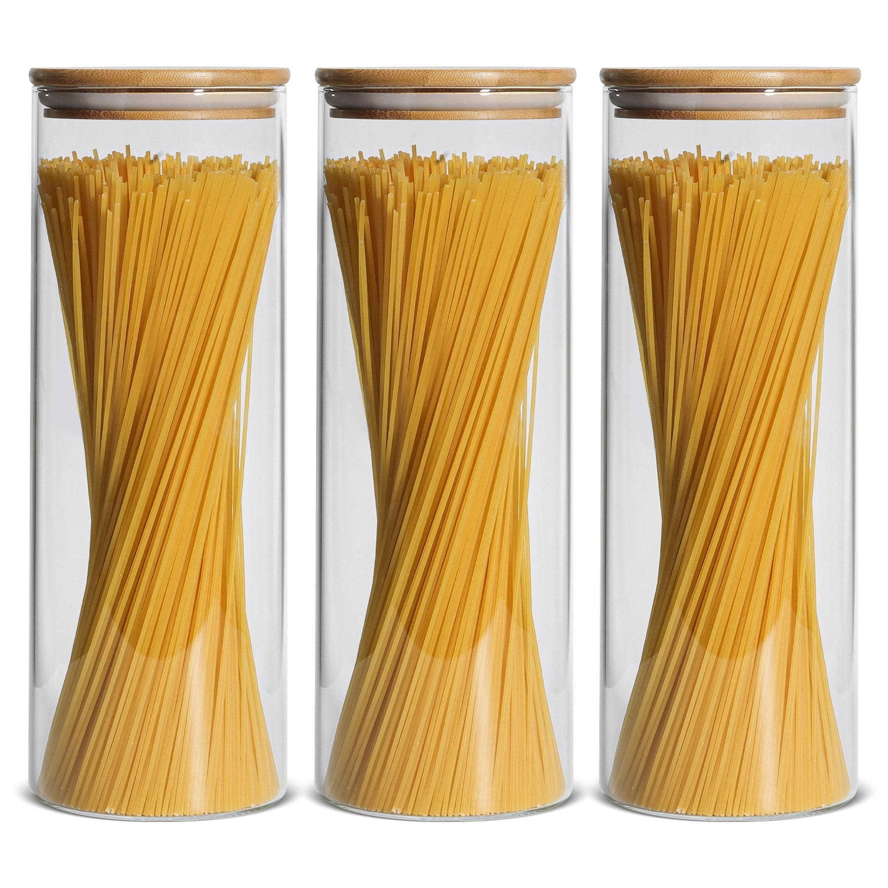 ComSaf Airtight Glass Storage Jars with Bamboo Lids, 74 oz, Set of 3 ...