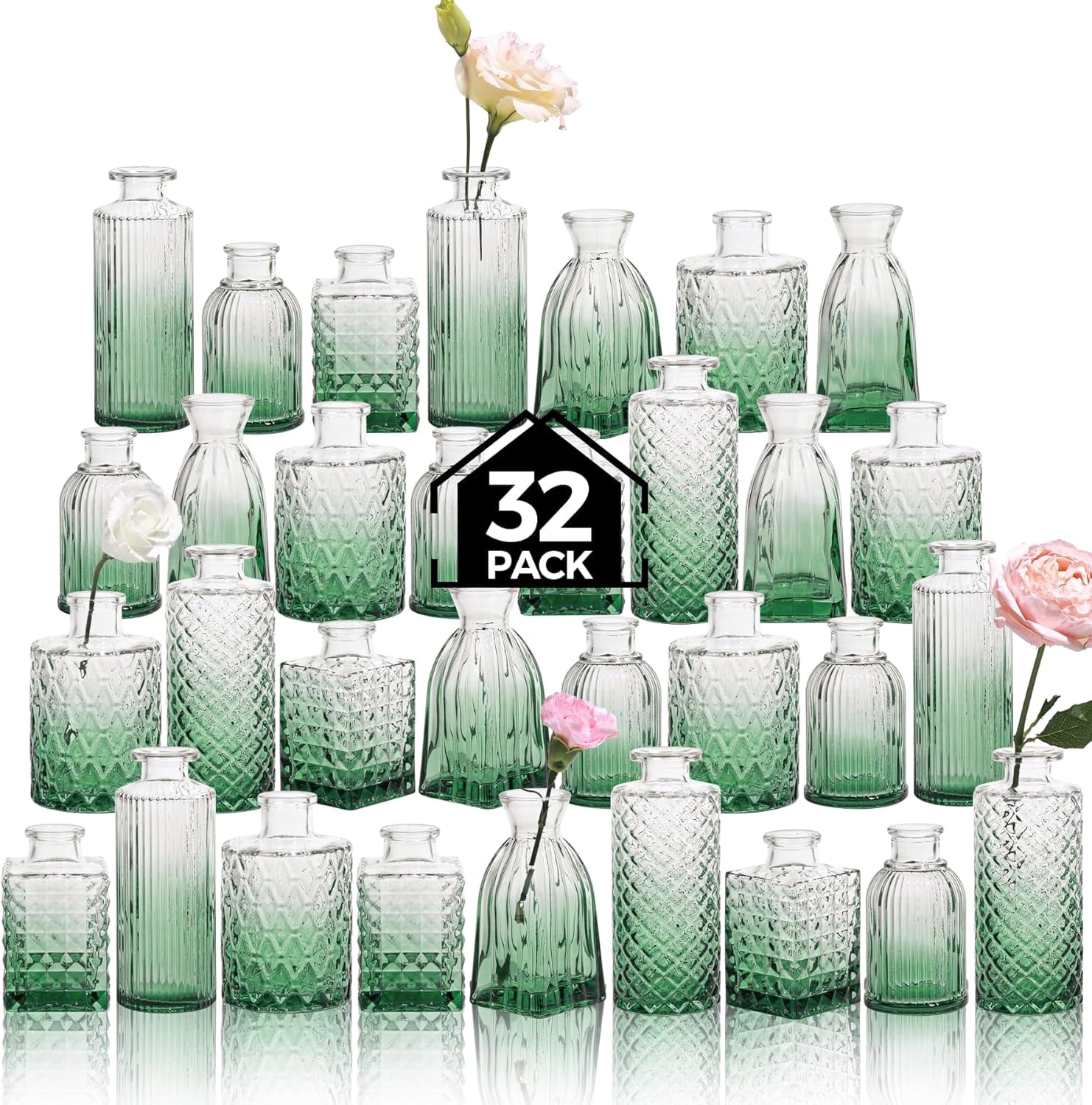 ComSaf Glass Bud Vases Set of 32, Small Clear Bud Vases in Bulk, Mini ...