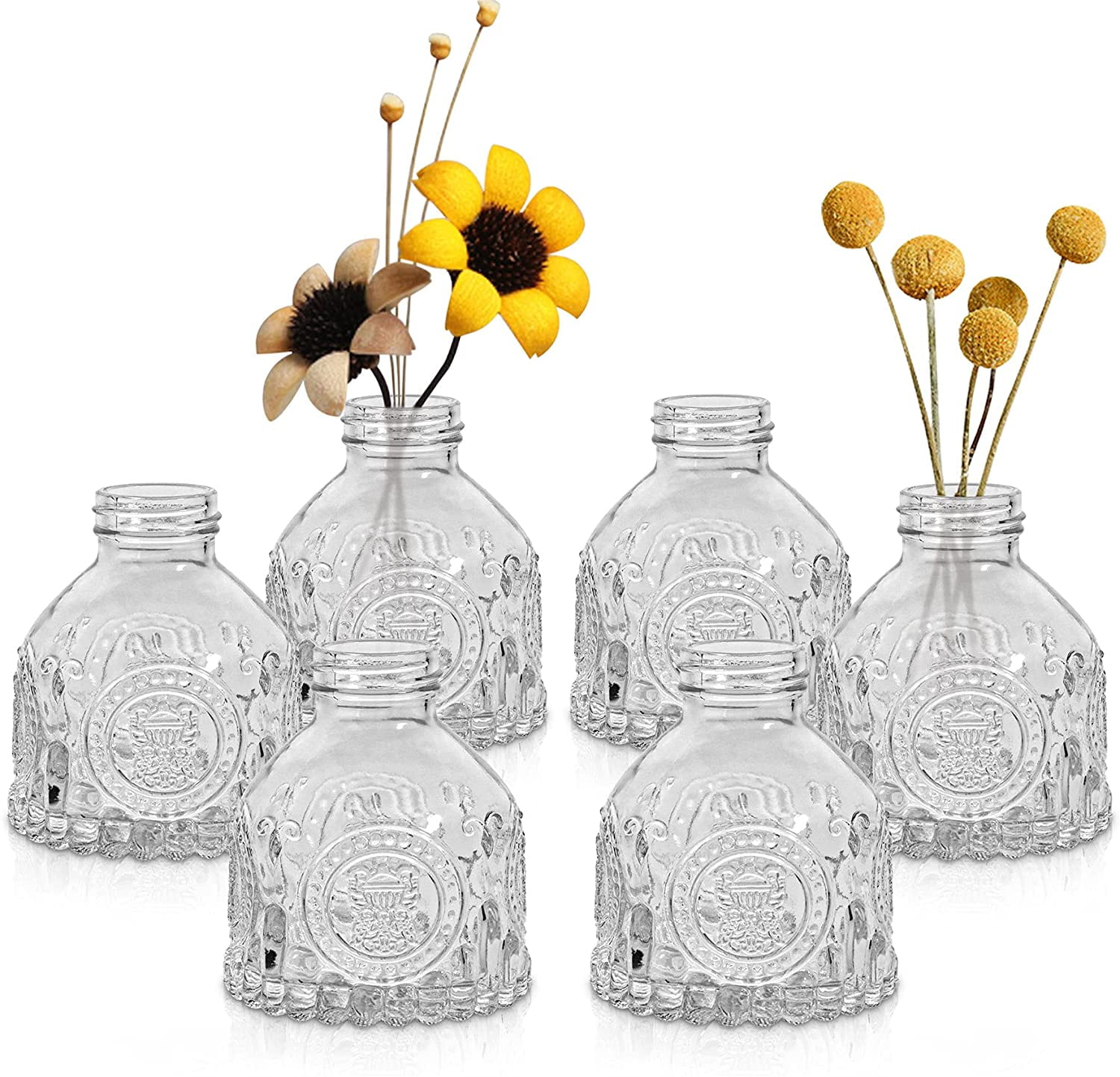 ComSaf Glass Bud Vases, Small Vintage Flower Bottles, 3.5 inch, Set of ...