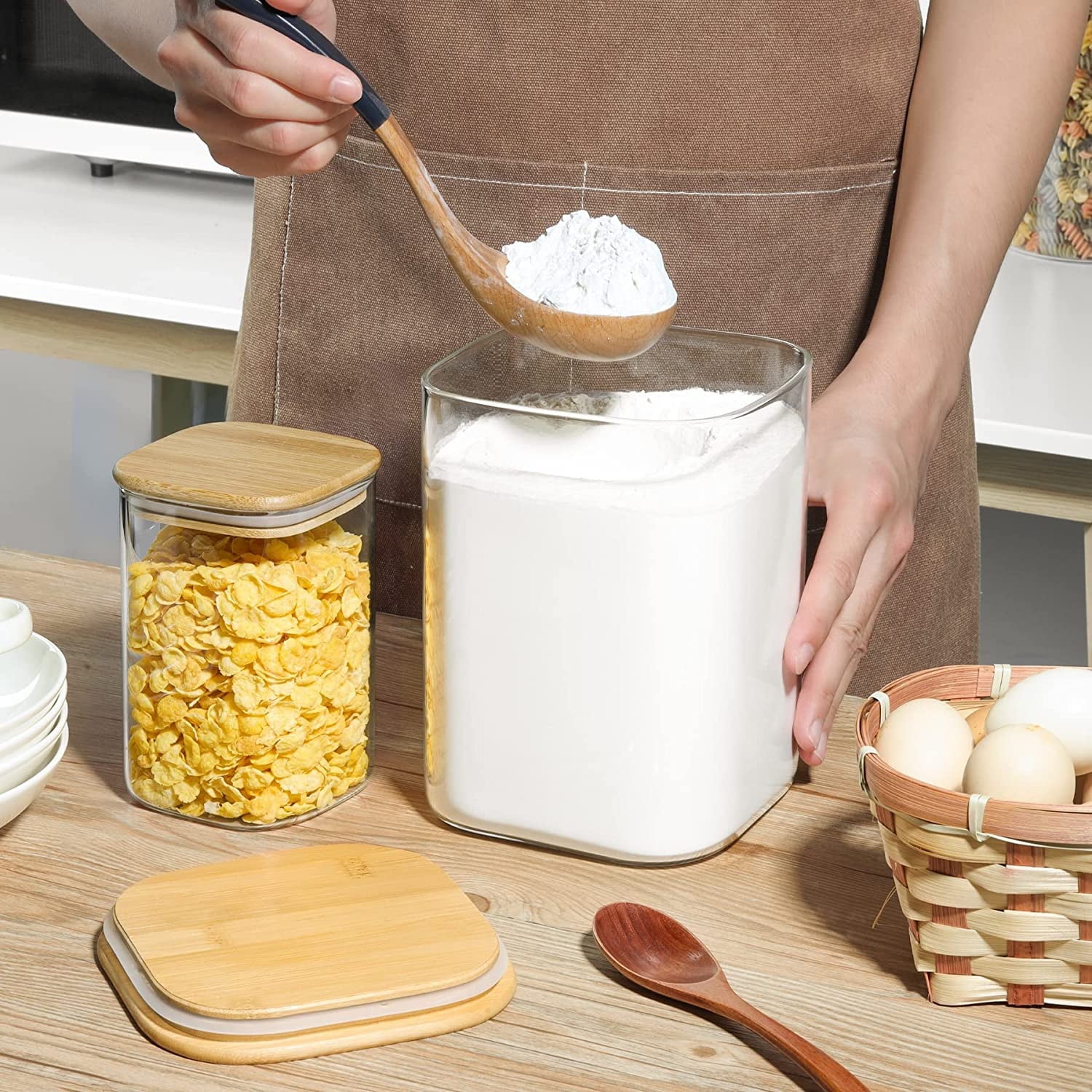 ComSaf Sealed Kitchen Glass Jar with Airtight Lid, Clear Food Storage ...