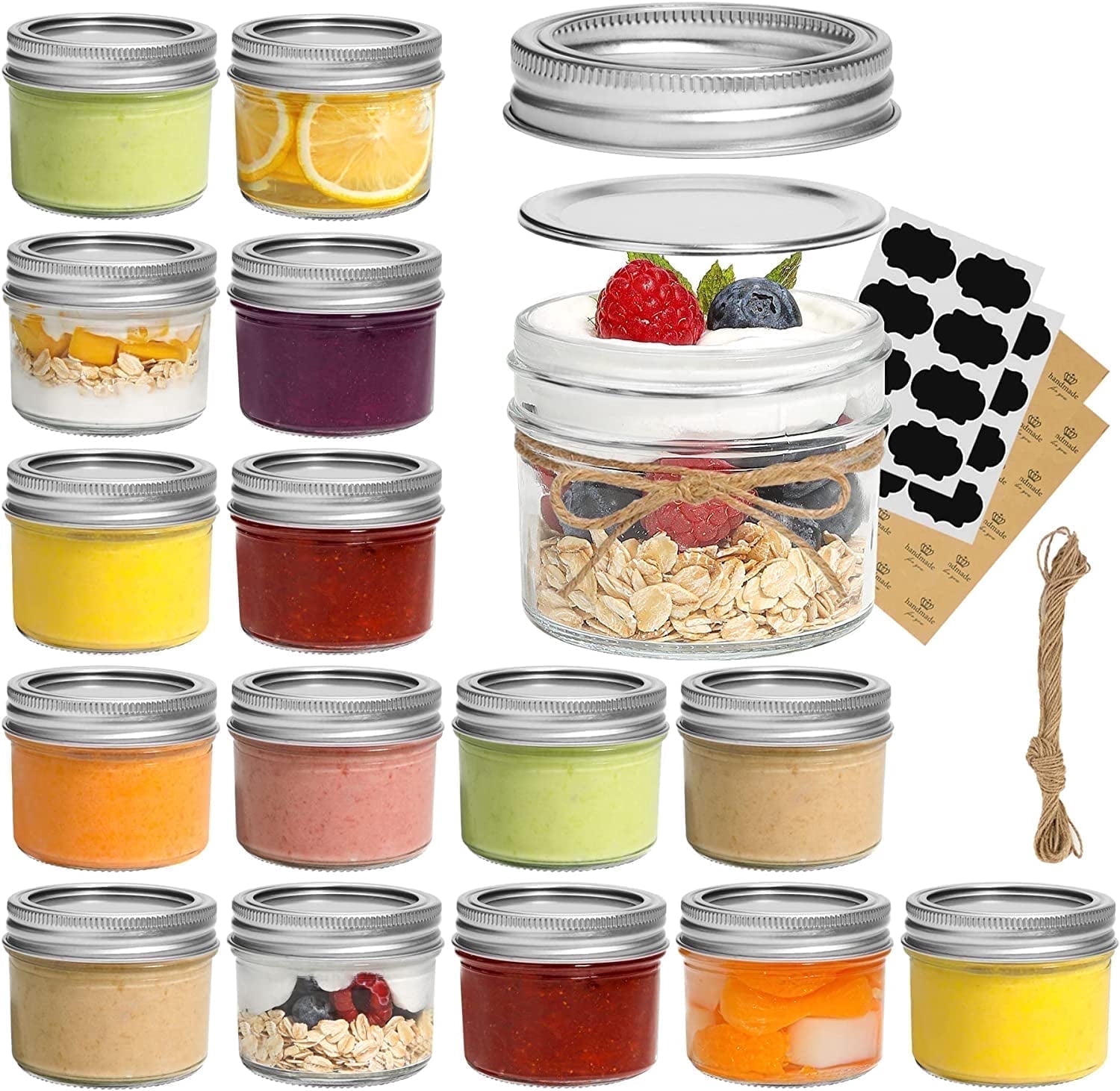 ComSaf 16 Pack Mini Glass Mason Jars 4oz Regular Mouth with Lids Bands ...