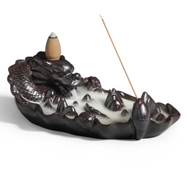 YIENENG Ceramic Dragon Incense Burner Set with Backflow Cones ...