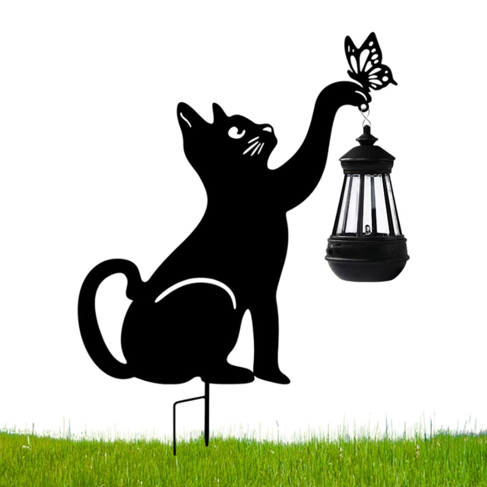 Comaie Cute Cat Stake Light Garden Metal Solar Light Metal Cat Solar ...