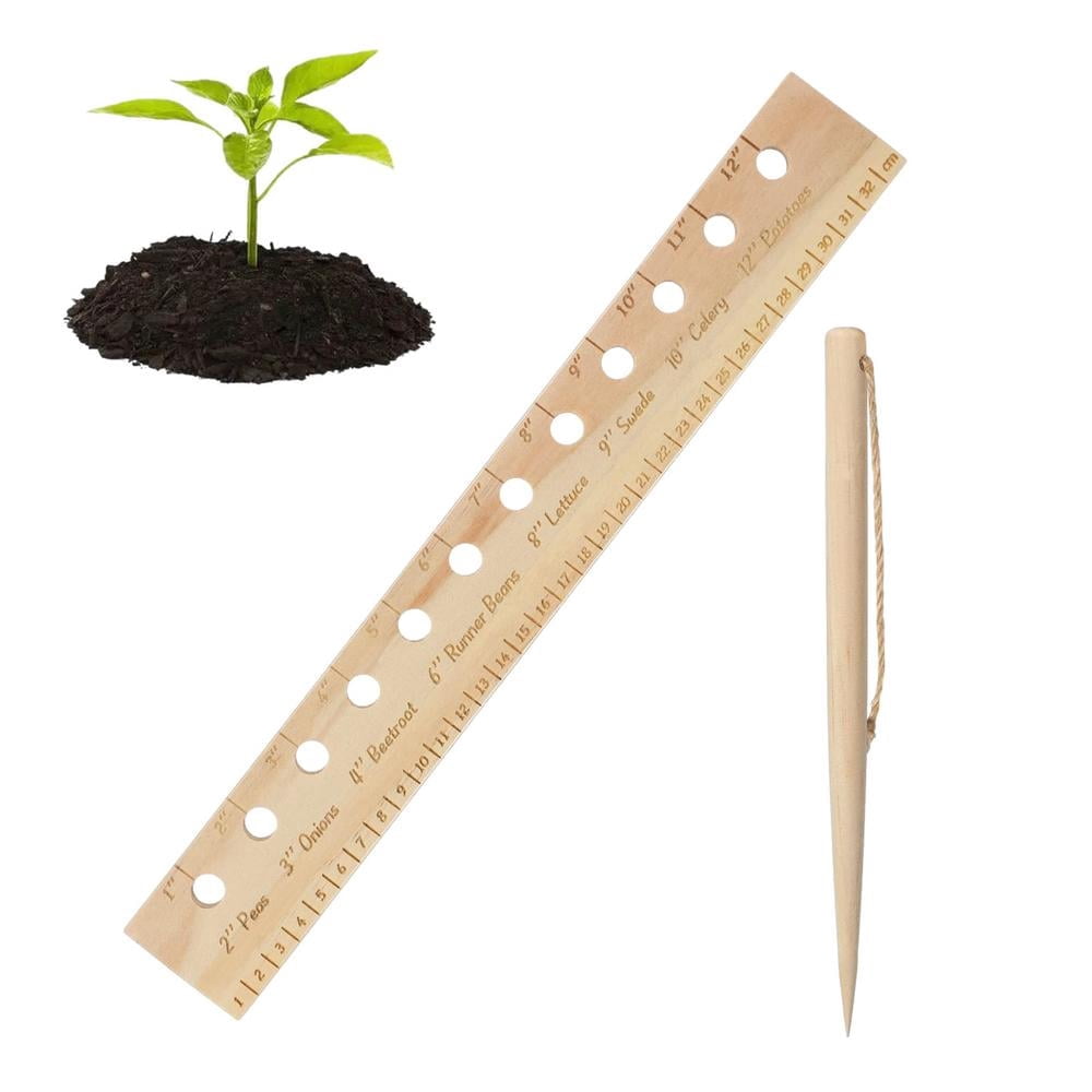 Comaie Wooden Plant Ruler Spacer Tool Seeder Planting Ruler with Holes ...