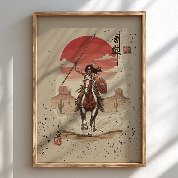 Comanche Rider Art Print: Sumi-e Native Warrior Japanese Ink Poster ...