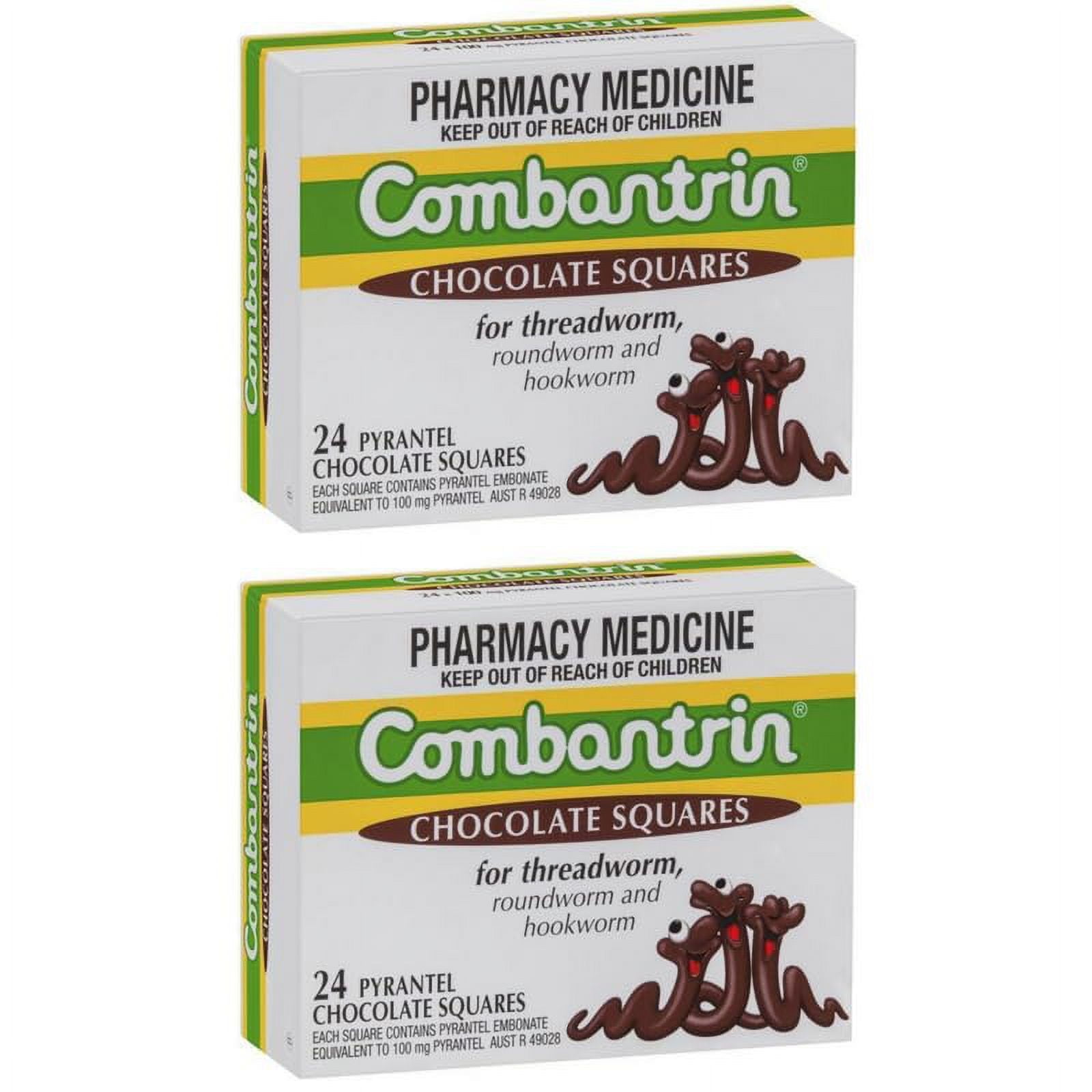 Combantrin Chocolate Squares, Treats Threadworm, Roundworm, Hookworm ...
