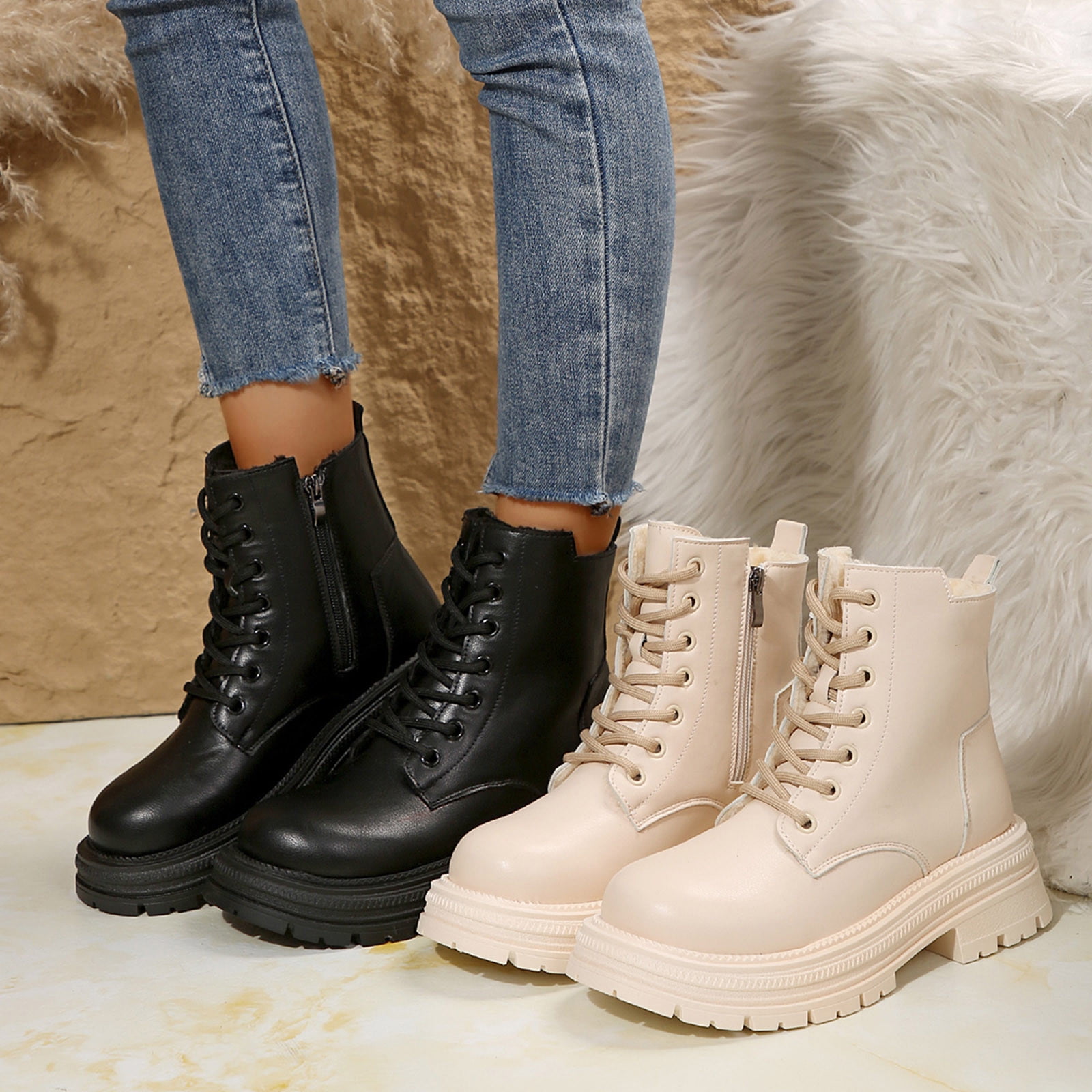 Combat Boots Womens TKYCMSUAKI Women’s Combat Boots Lightweight Lace up ...