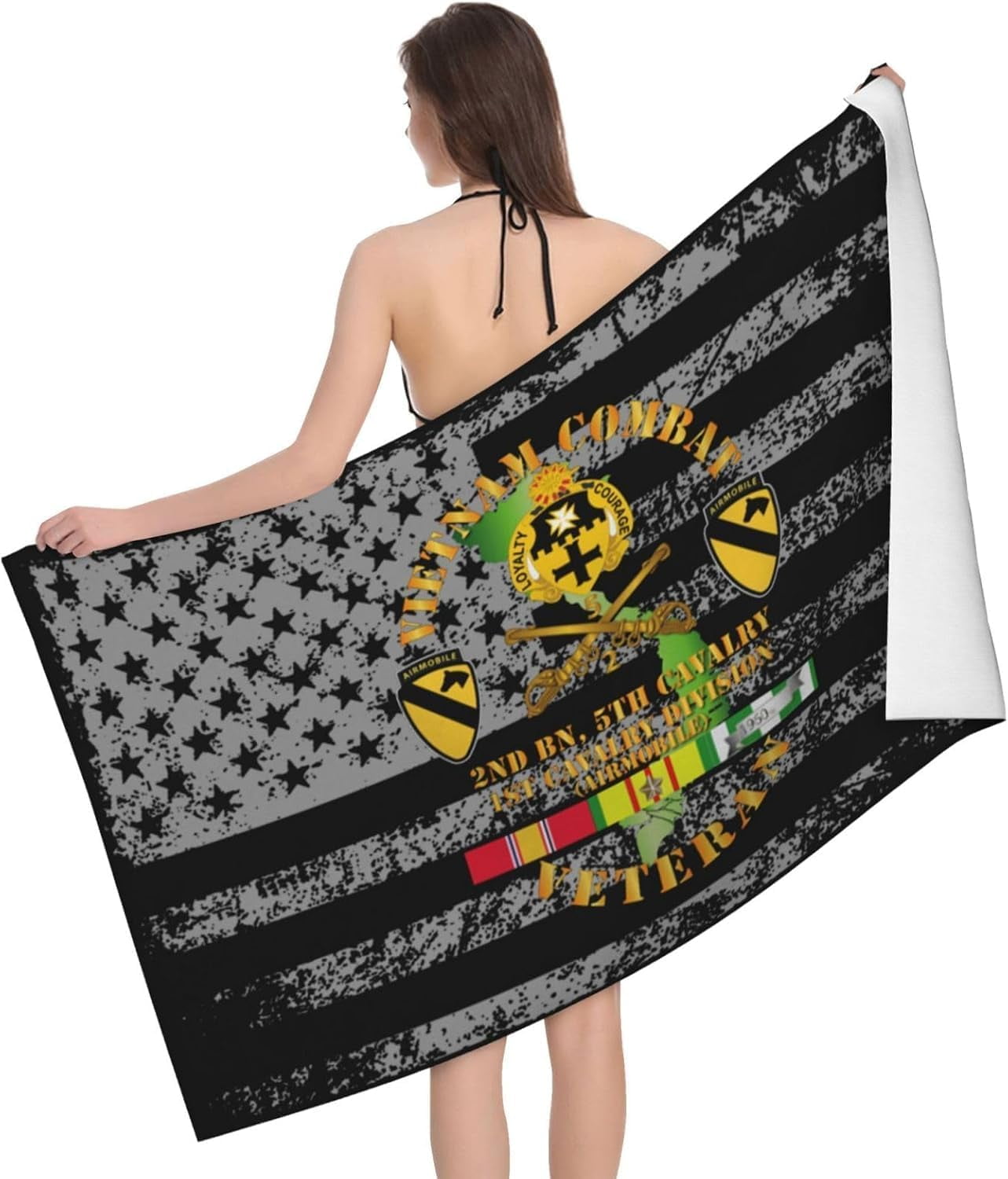 Combat Cavalry Veteran 5th Cavalry Design Oversized Microfiber Beach ...