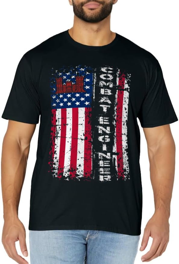 Combat Engineer Distressed American Flag - U.S. Military T-Shirt ...