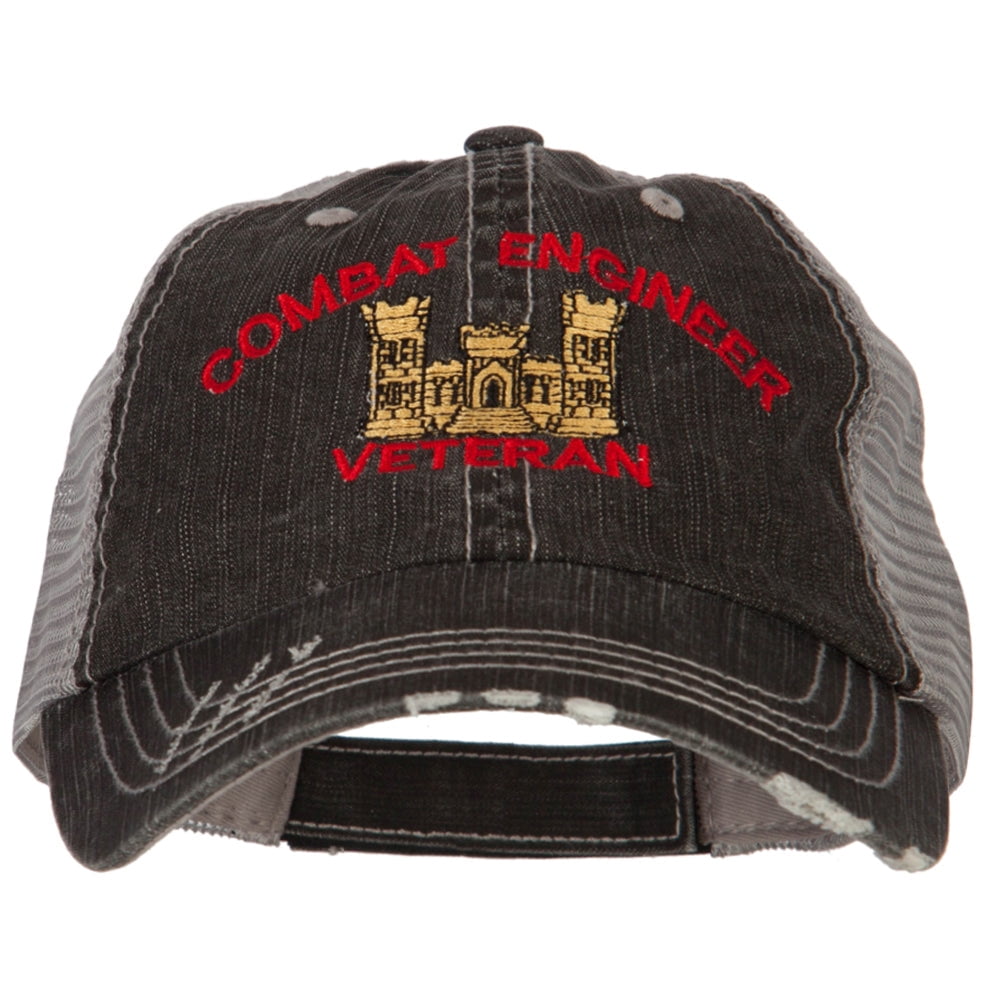 Combat Engineer Veteran Embroidered Low Profile Cotton Mesh Cap - Black ...