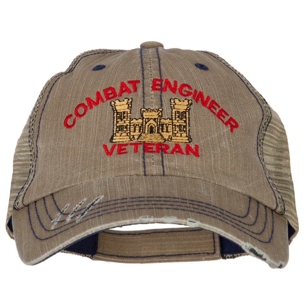 Combat Engineer Veteran Embroidered Low Profile Cotton Mesh Cap - Khaki ...
