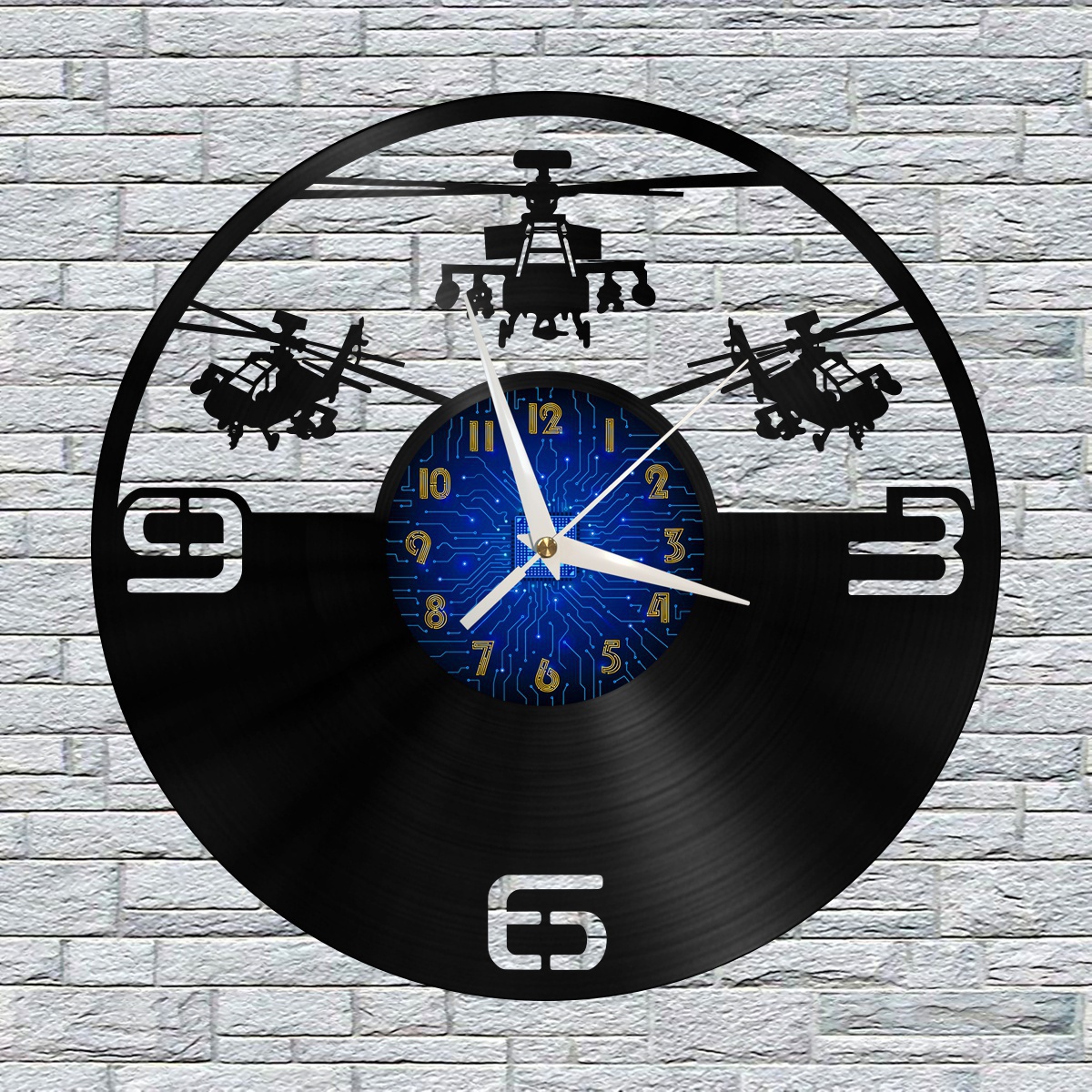 Combat Helicopter Vinyl Wall Clock, Vinyl Record Clock Wall Art Silent ...