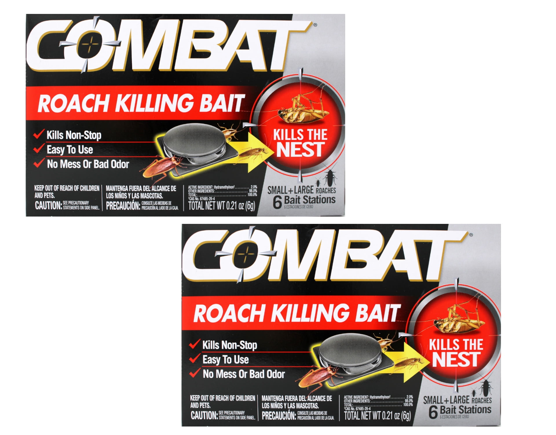 Combat Roach Killing Bait Stations for Small and Large Roaches, 6 Count ...