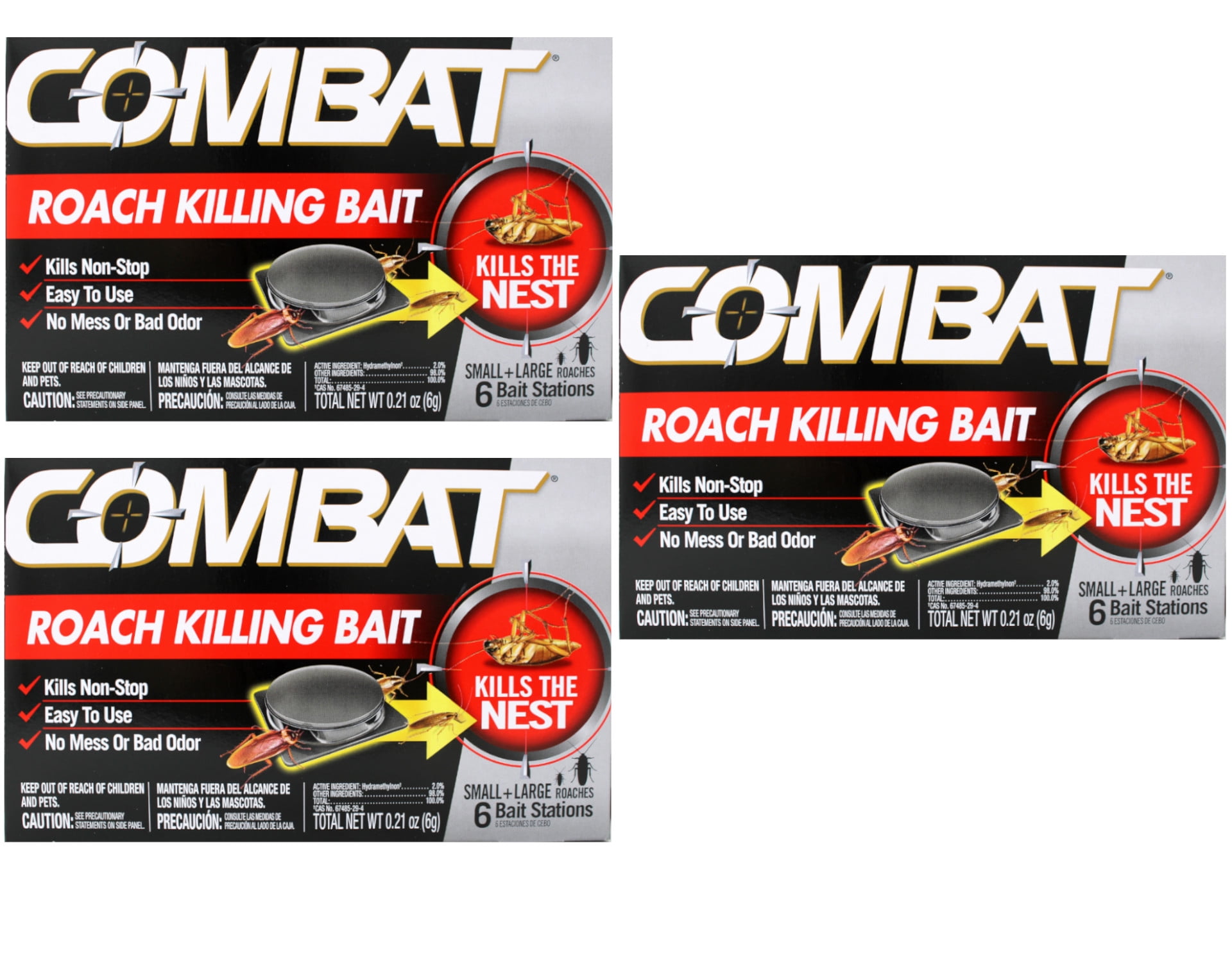 Combat Roach Killing Bait Stations for Small and Large Roaches, 6 Count ...