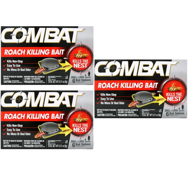 Combat Roach Killing Bait Stations for Small and Large Roaches, 6 Count ...