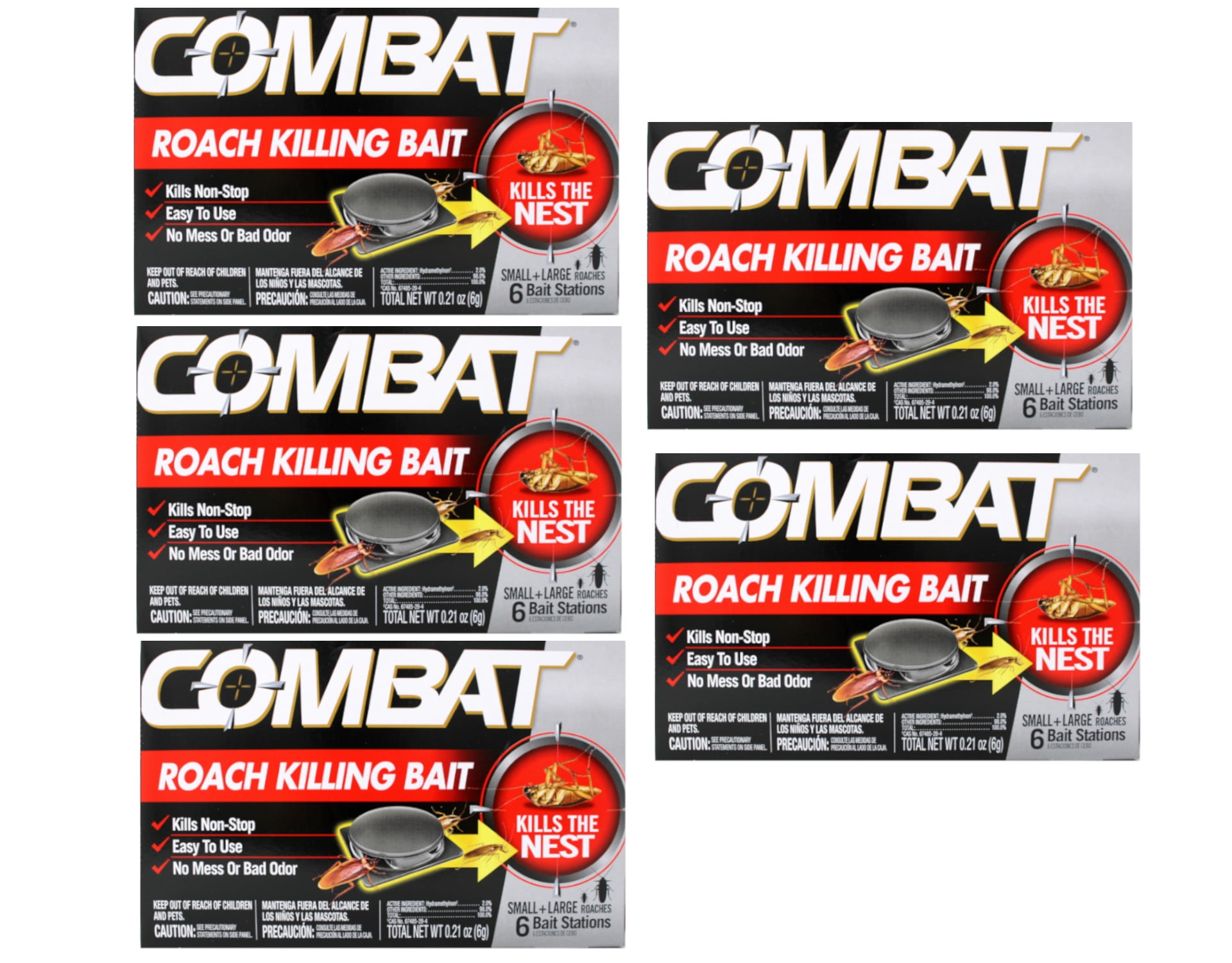 Combat Roach Killing Bait Stations, Small and Large Roaches, 6-Count, 5 ...