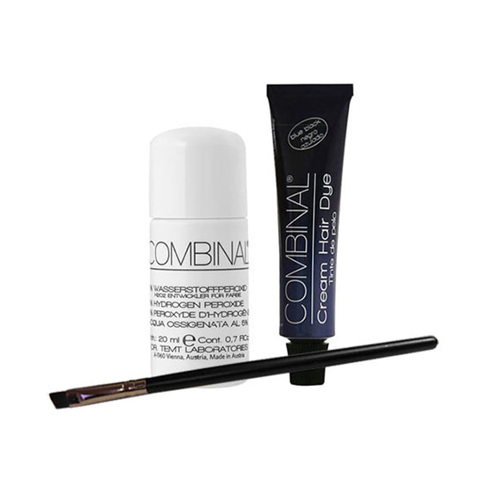 Combinal Cream Hair Dye (Blue Black) .5 oz with Brush & 5% Hydrogen ...