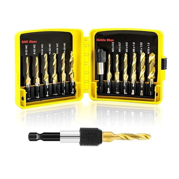 Combination Drill Tap Bit Set - 13pcs SAE (6-32NC to 1/4-20NC) and ...