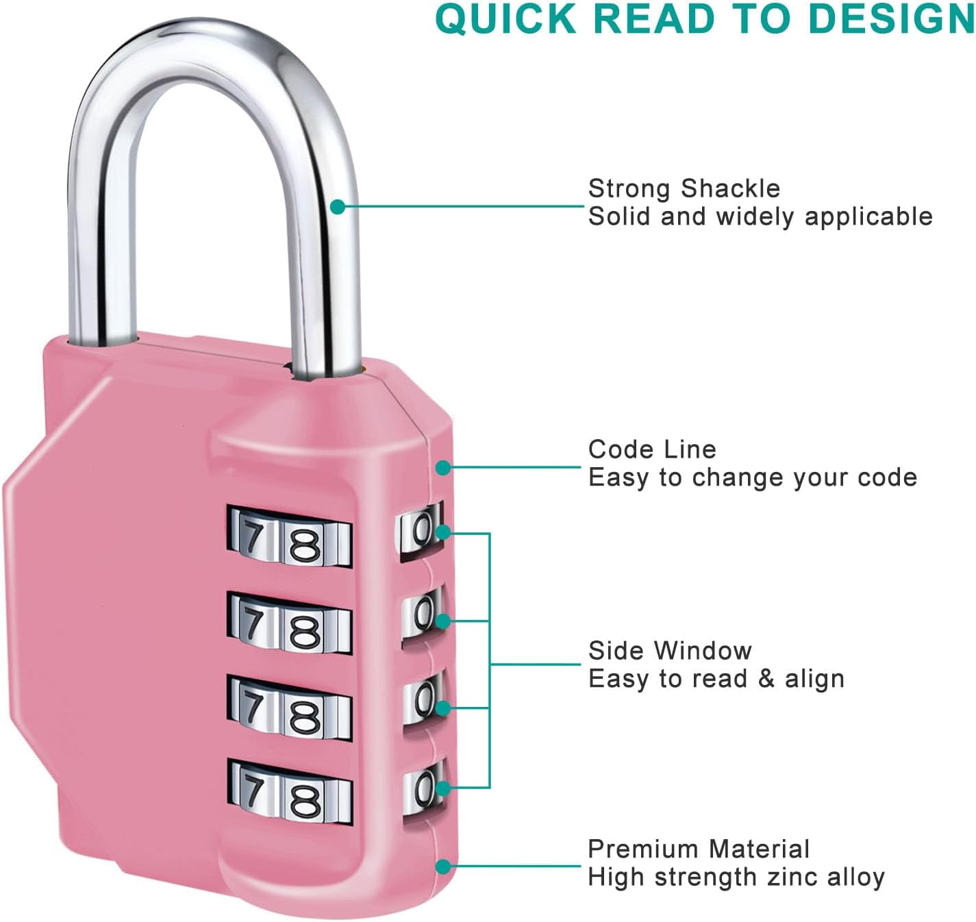 Combination Lock, 4 Digit Combination Padlock Outdoor, School Lock, Gym ...