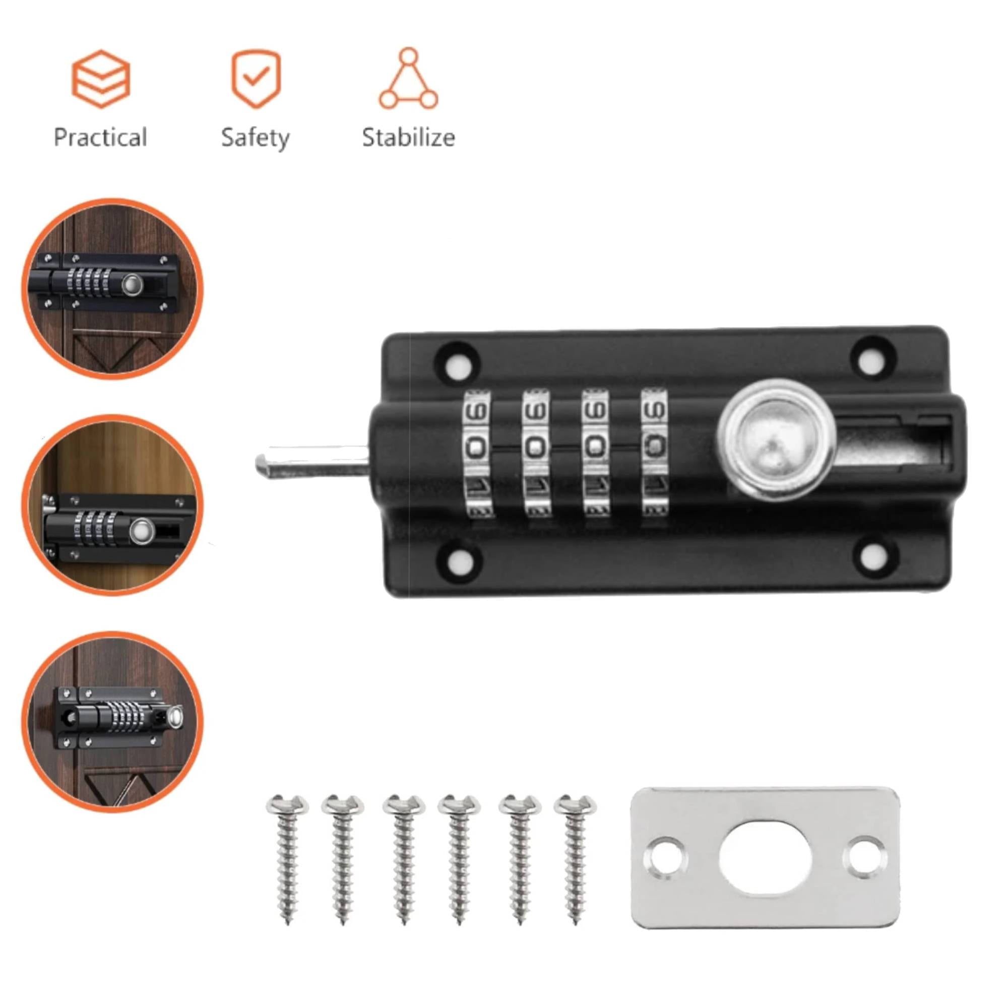 Combination Locking Bolt, 4 Digit Combination Door Security Slide Latch ...