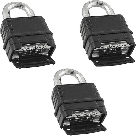 Combination Padlock, Die Cast Body, 3 Pack Black/Silver (Keyed ...