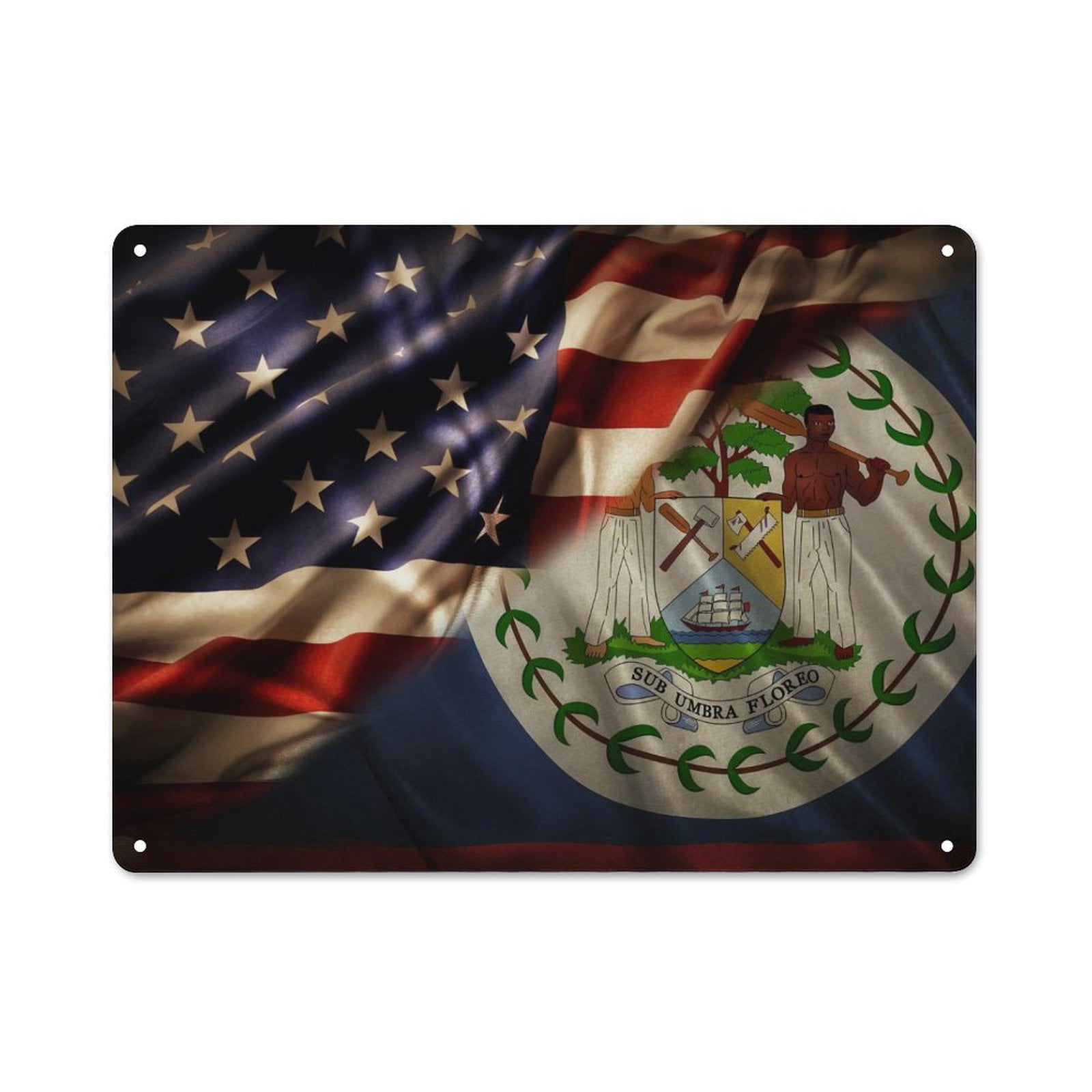 Combined Belize And USA Flag Metal Tin Sign,Wall Decor Sign Funny Home ...