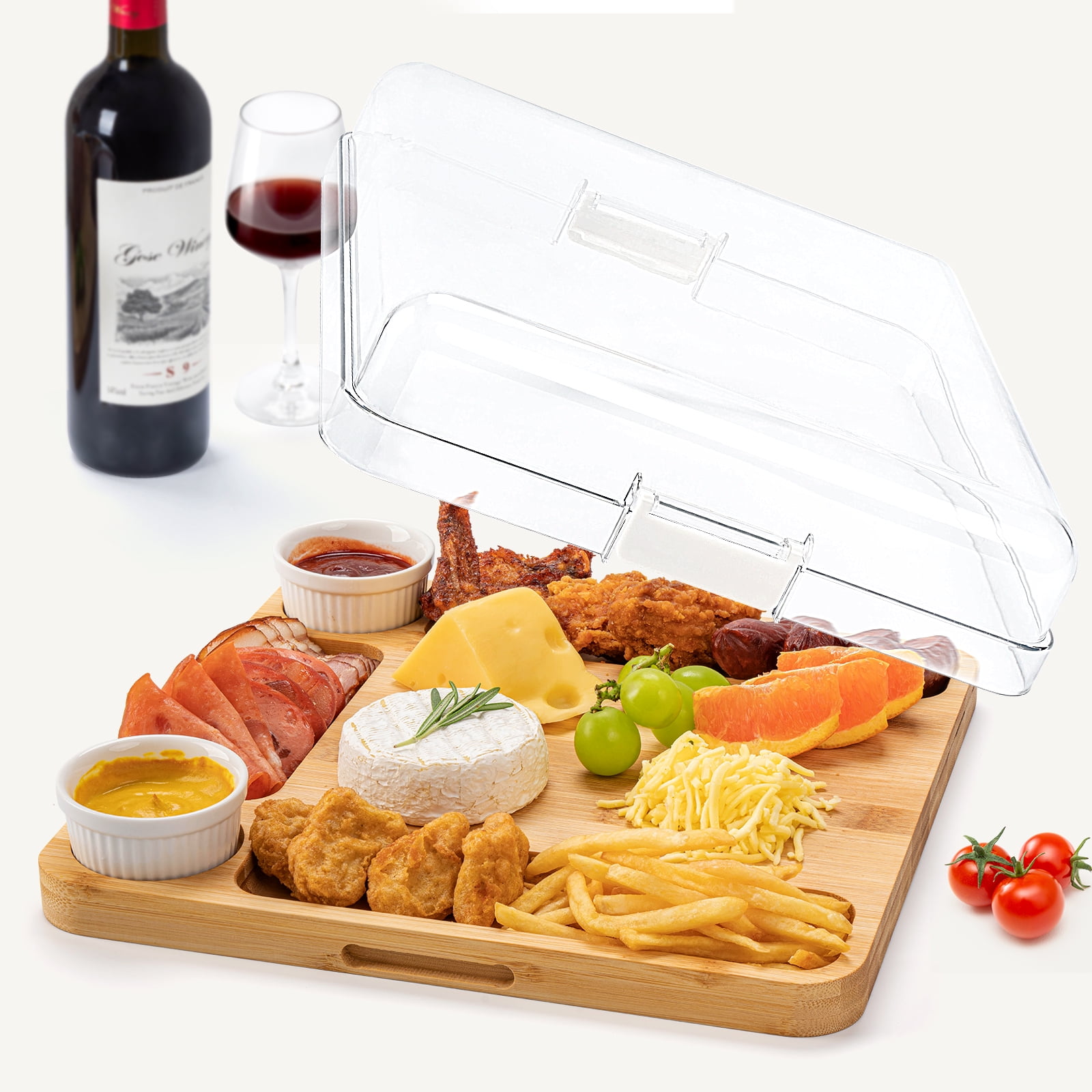 Combler Bamboo Charcuterie Board with Lid, 11x14-inch, Sauce Grooves ...
